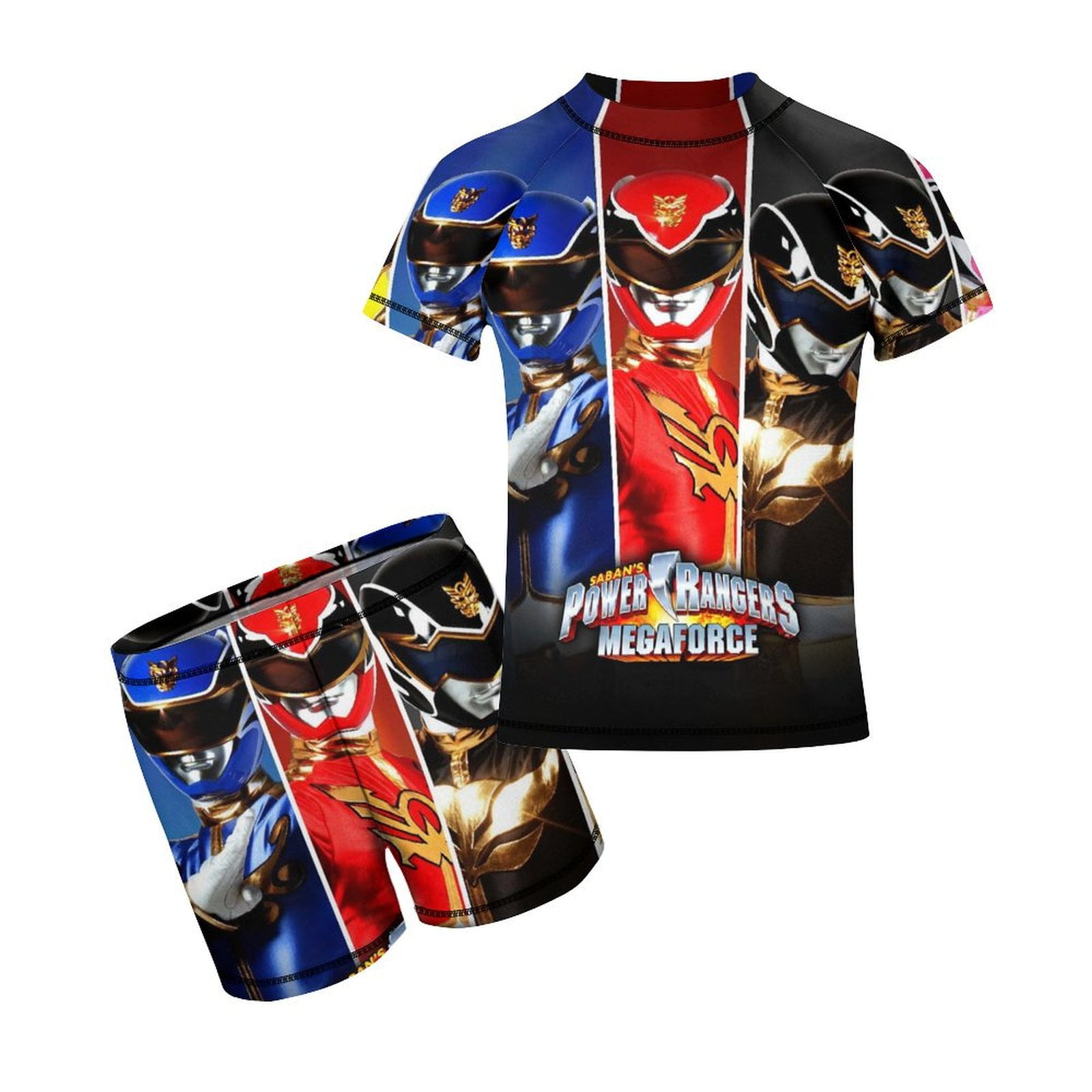 Kids Power Rangers Boys Short Sleeve Bathing Suit 2 Piece Rash Guard ...