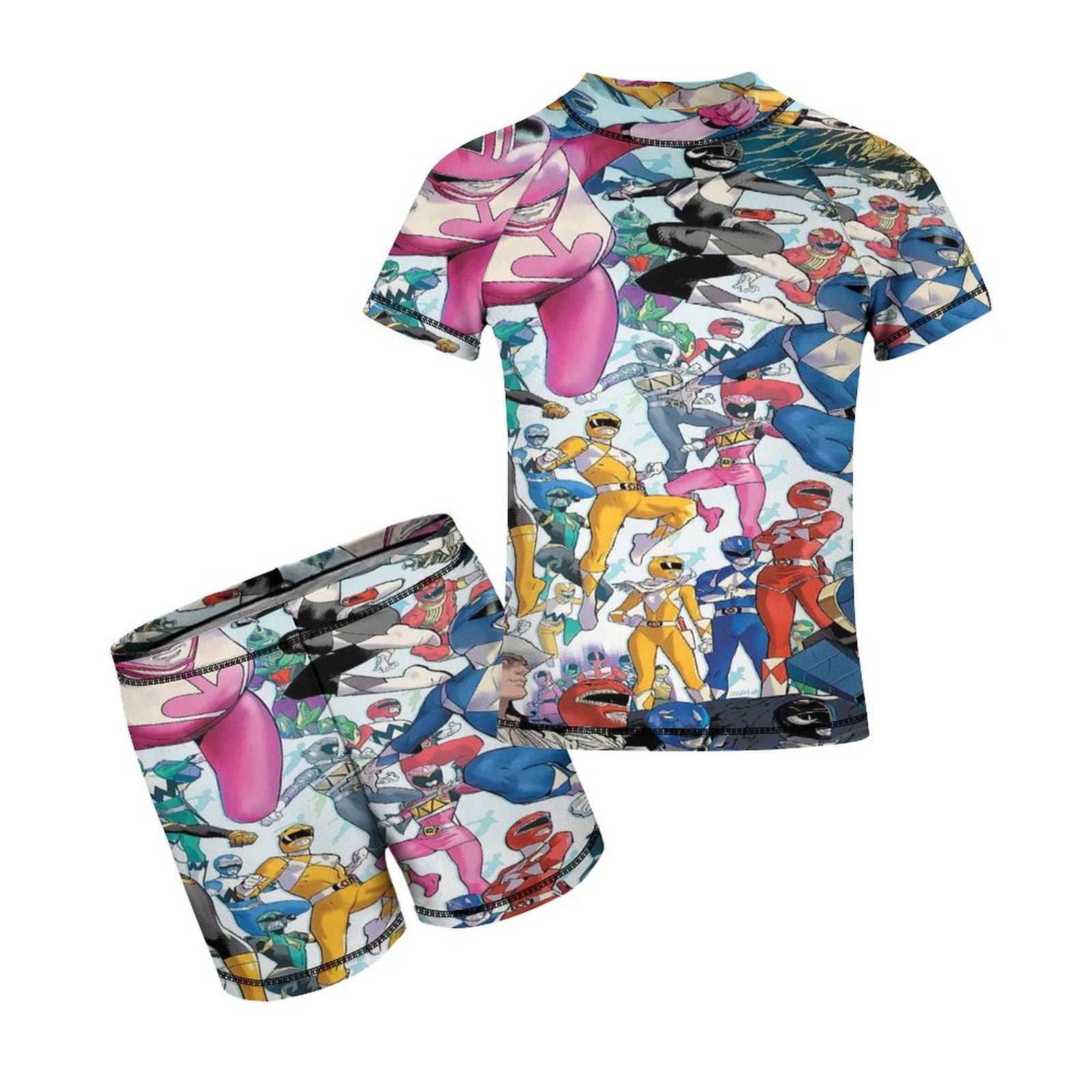 Kids Power Rangers Boys Short Sleeve Bathing Suit 2 Piece Rash Guard ...