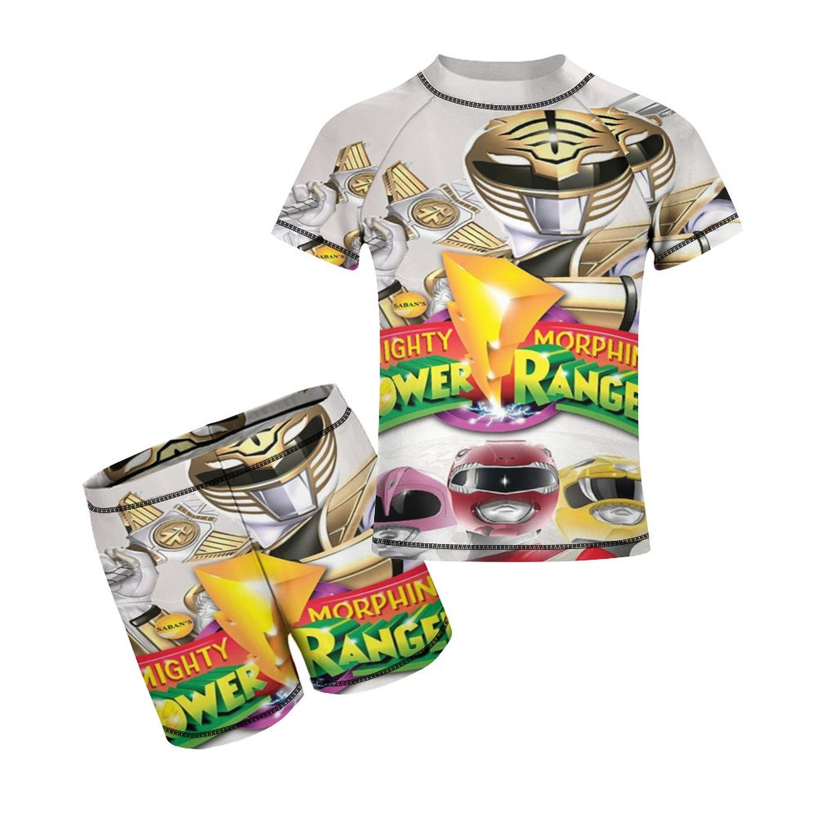Kids Power Rangers Boys Short Sleeve Bathing Suit 2 Piece Rash Guard ...