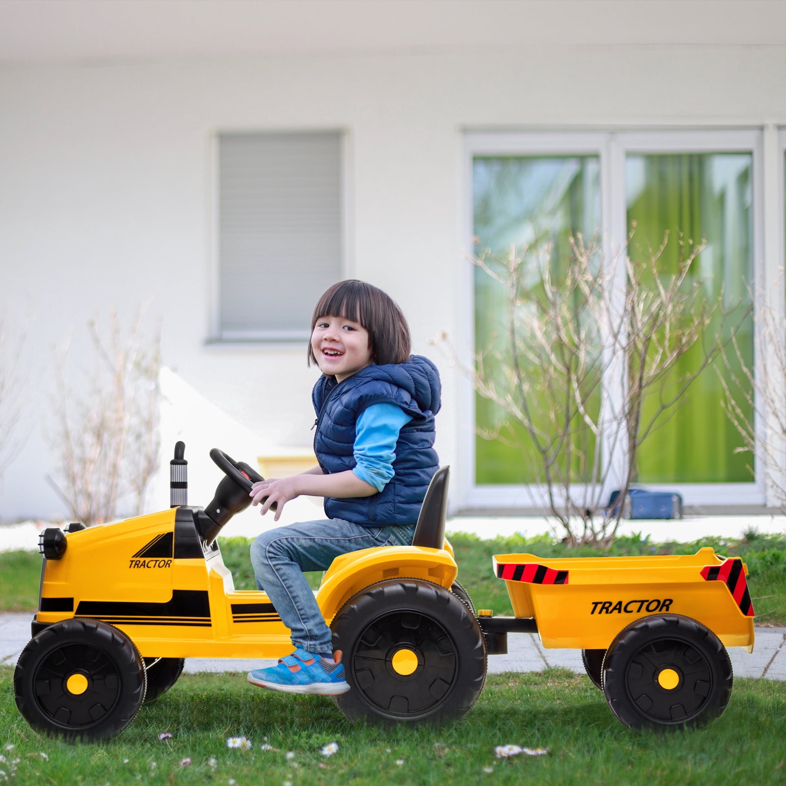Kids Powered Toy Tractor with Trailer with 3-Gear-Shift Ground Loader ...