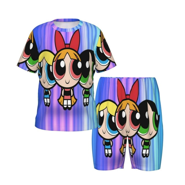 Kids Powerpuff Girls Pajama Set Kids Cartoon Tee Shirt And Short Set ...
