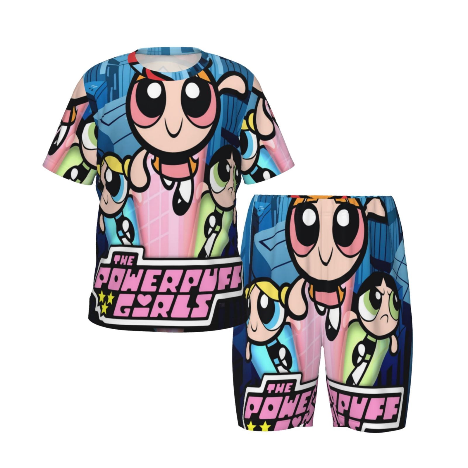 Kids Powerpuff Girls Pajama Set Kids Cartoon Tee Shirt And Short Set ...