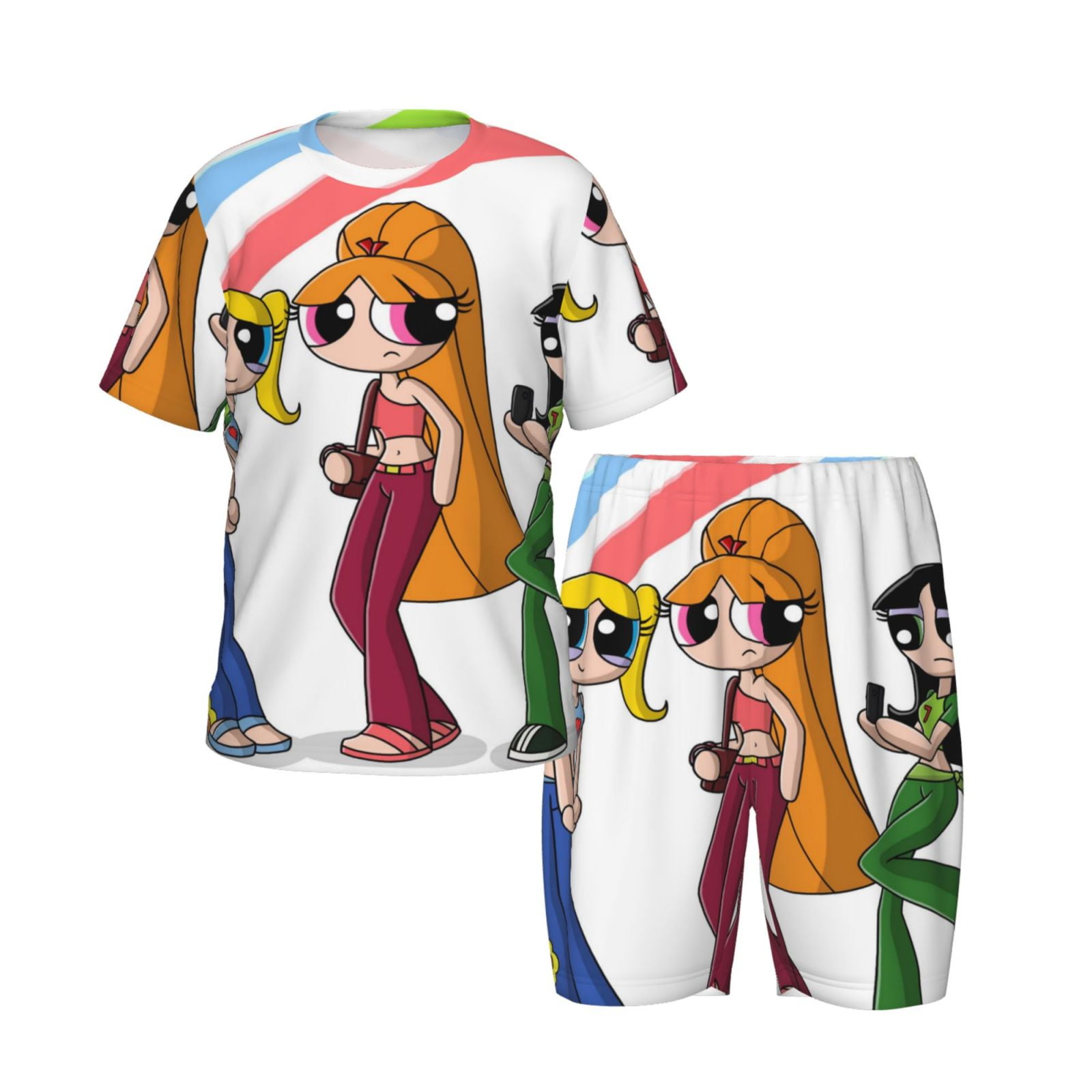 Kids Powerpuff Girls Pajama Set Kids Cartoon Tee Shirt And Short Set ...