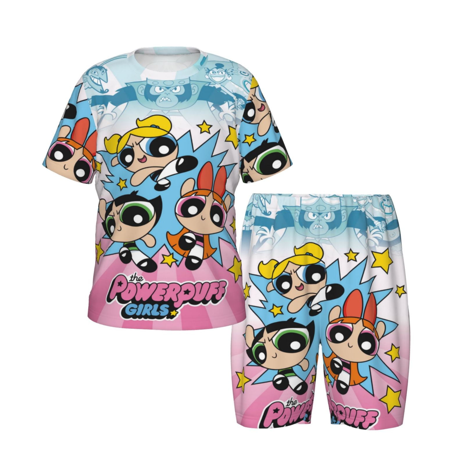 Kids Powerpuff Girls Pajama Set Kids Cartoon Tee Shirt And Short Set ...