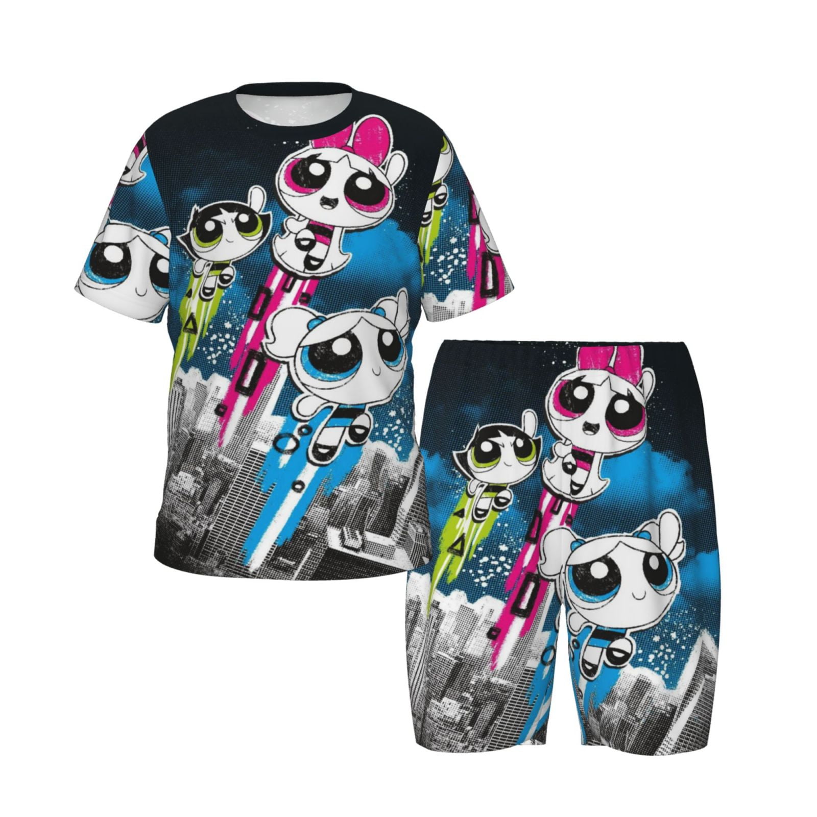 Kids Powerpuff Girls Pajama Set Kids Cartoon Tee Shirt And Short Set ...