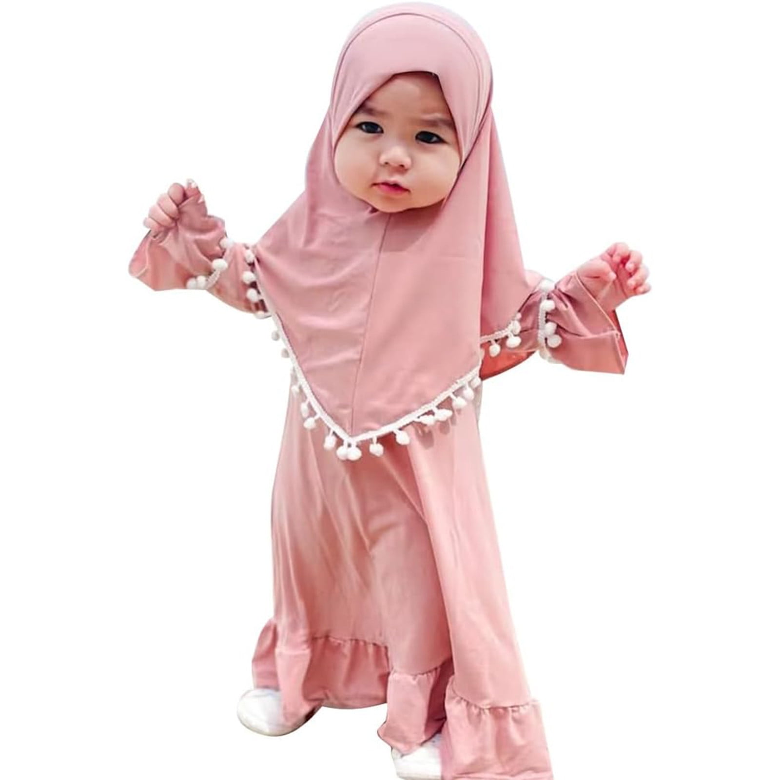 Kids Prayer Dress Muslim Clothes for Girls Long Sleeve Abaya with Hijab ...
