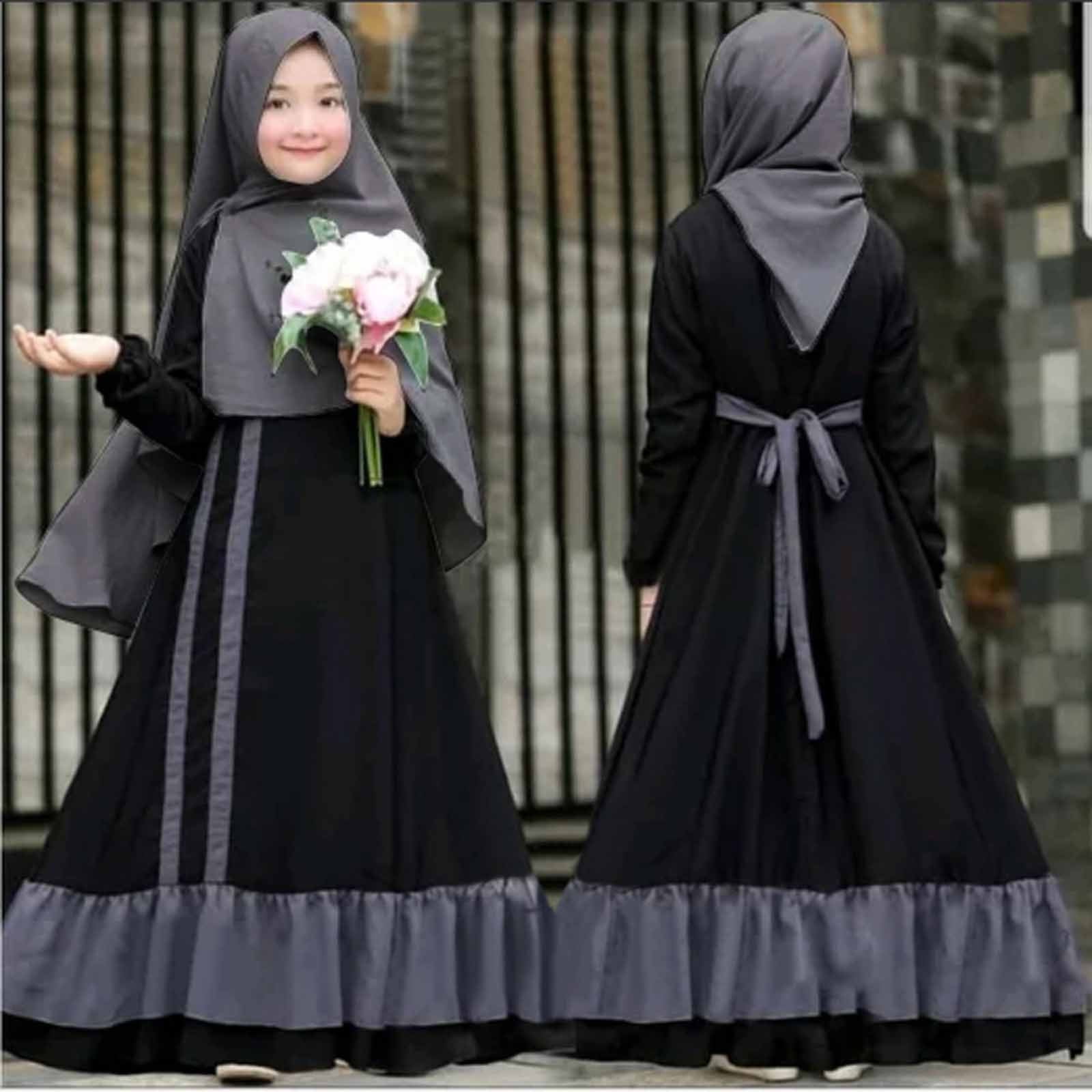 Kids Prayer Dress Muslim Clothes for Girls Long Sleeve Abaya with Hijab ...