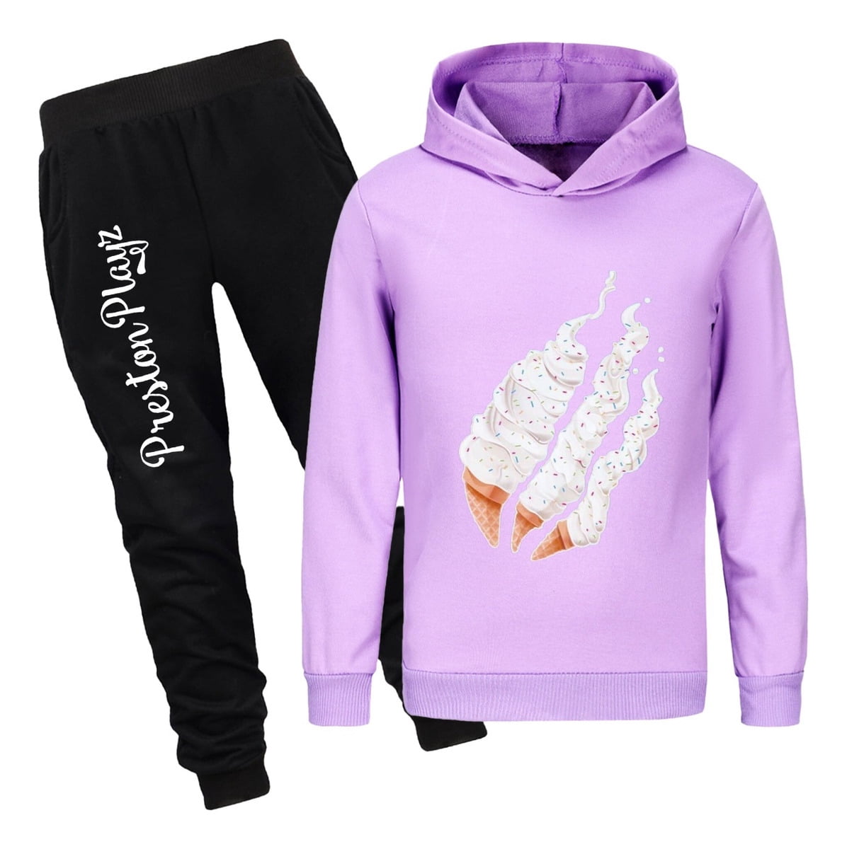 Kids PrestonPlayz Outfit Set Game Hoodie with Flame Print and Jogger ...