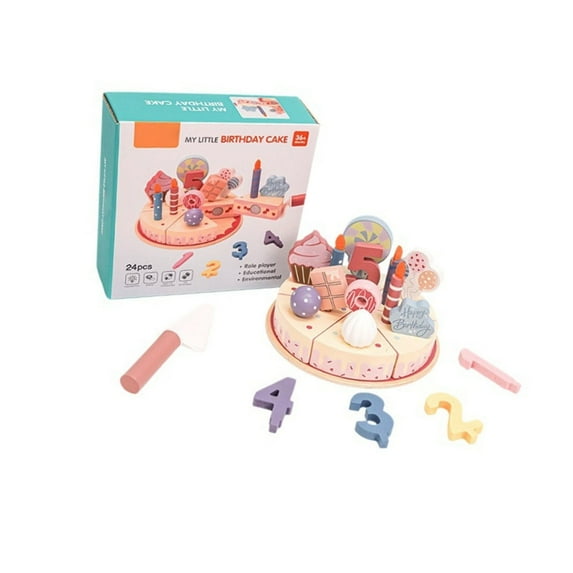 Kids Pretend Play Food Wooden Cake Slicing Cutting Toy Fun Early ...