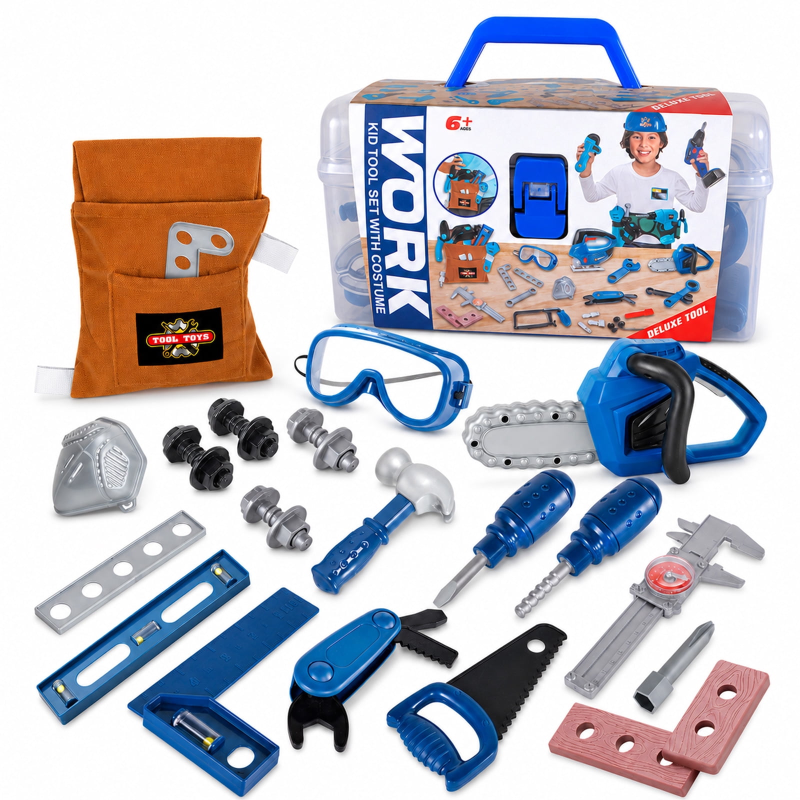 Kids Pretend Play Tool Set with Costume – 25-Piece DIY Building Kit ...