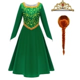 Kids Princess Green Dress Long Sleeve Girls Halloween Cosplay Dress up ...