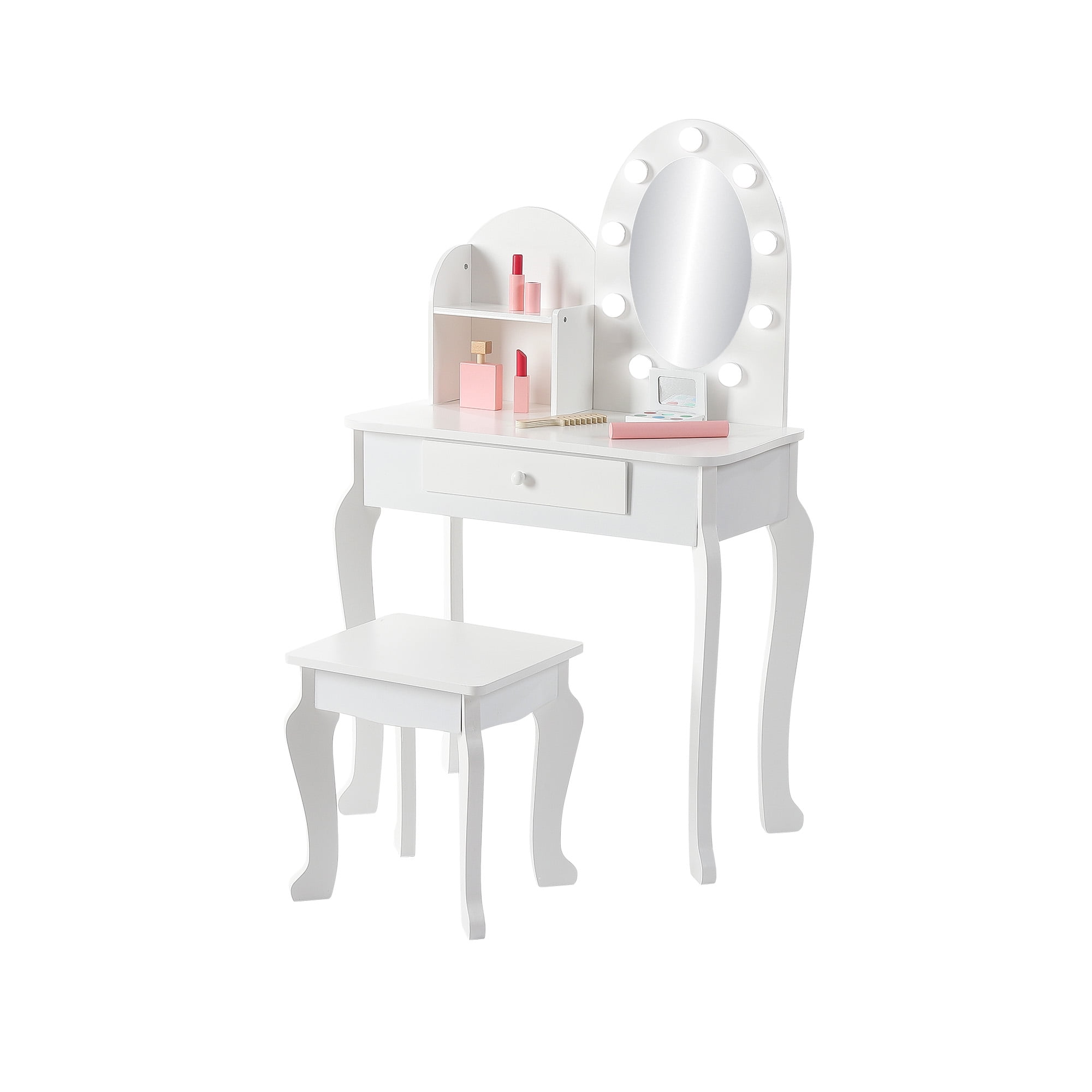 Kids Princess Vanity Set, Little Girl Pretend Play Make Up Vanity Table ...
