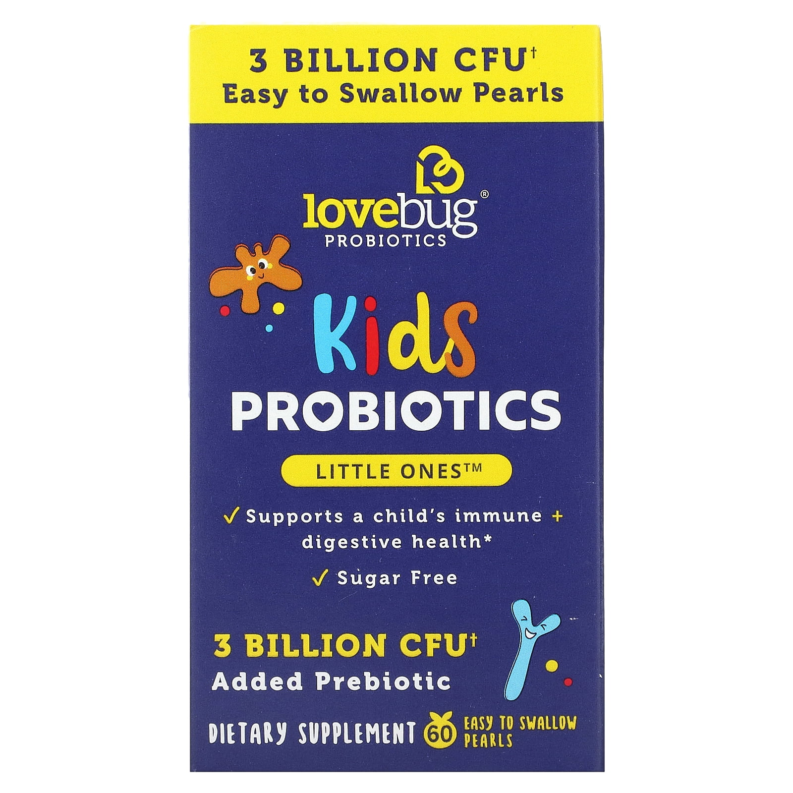 Kids Probiotics, 3 Billion CFU, 60 Easy To Swallow Pearls, LoveBug ...