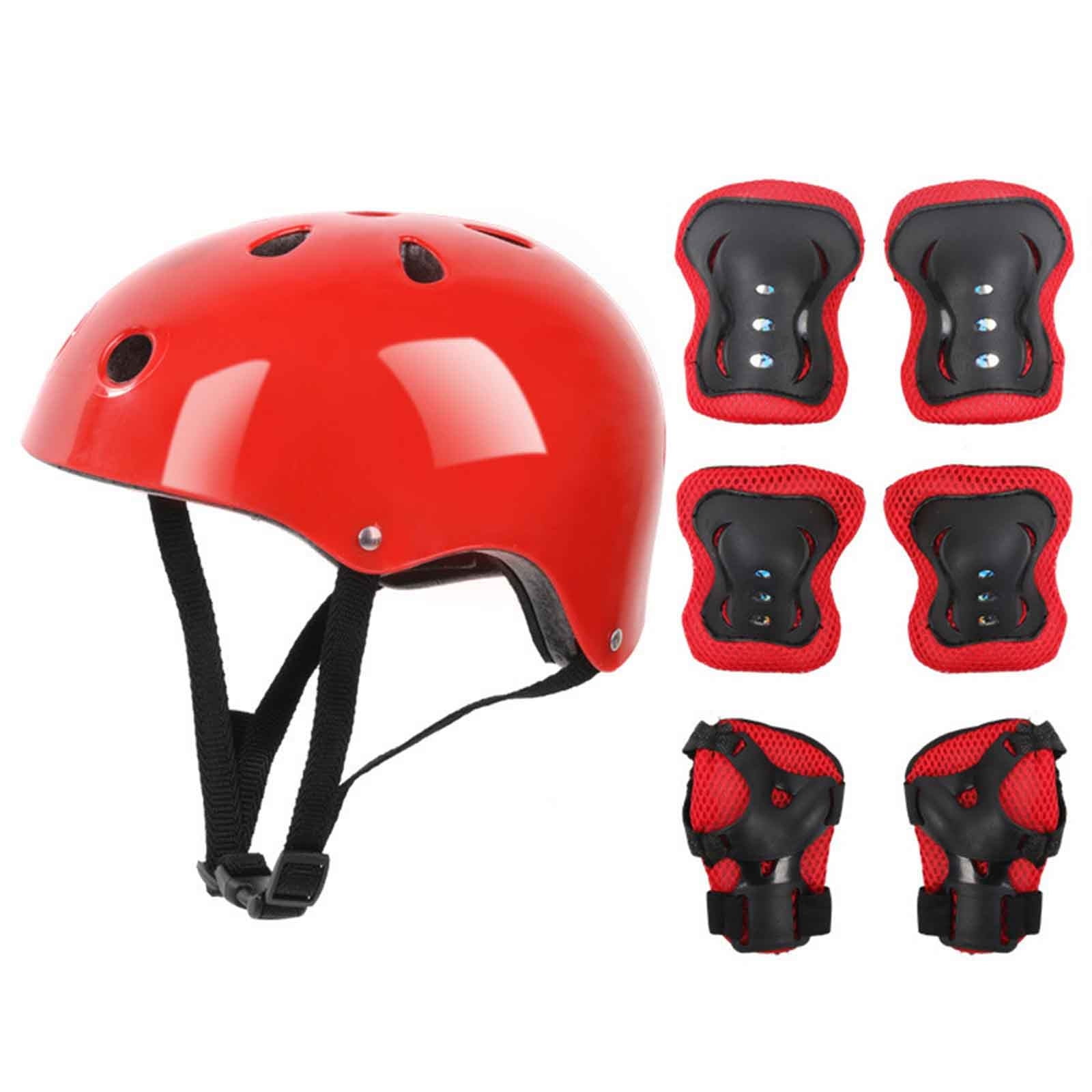 Kids Protective Gear Set 7 Pieces Adjustable Helmet Knee Elbow Wrist ...