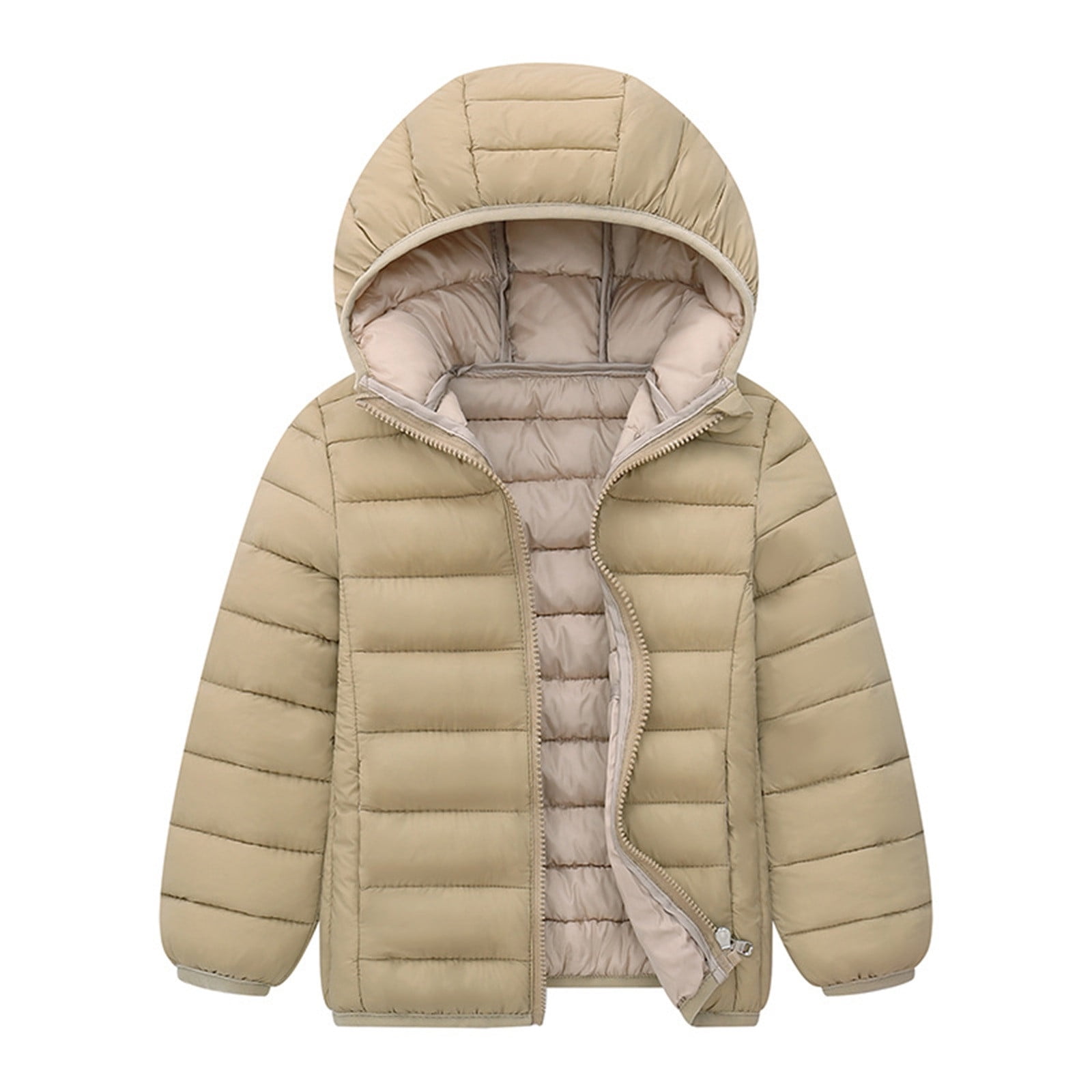Kids Puffer Jacket Boy Winter Coat with Pocket Zipper Hooded Coat Solid ...