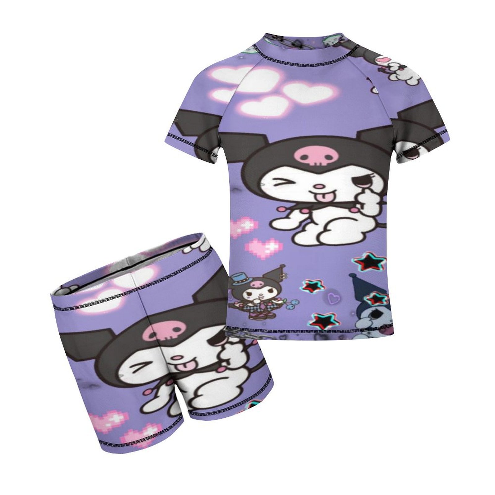 Kids Punk Kuromi Boys Short Sleeve Bathing Suit 2 Piece Rash Guard ...