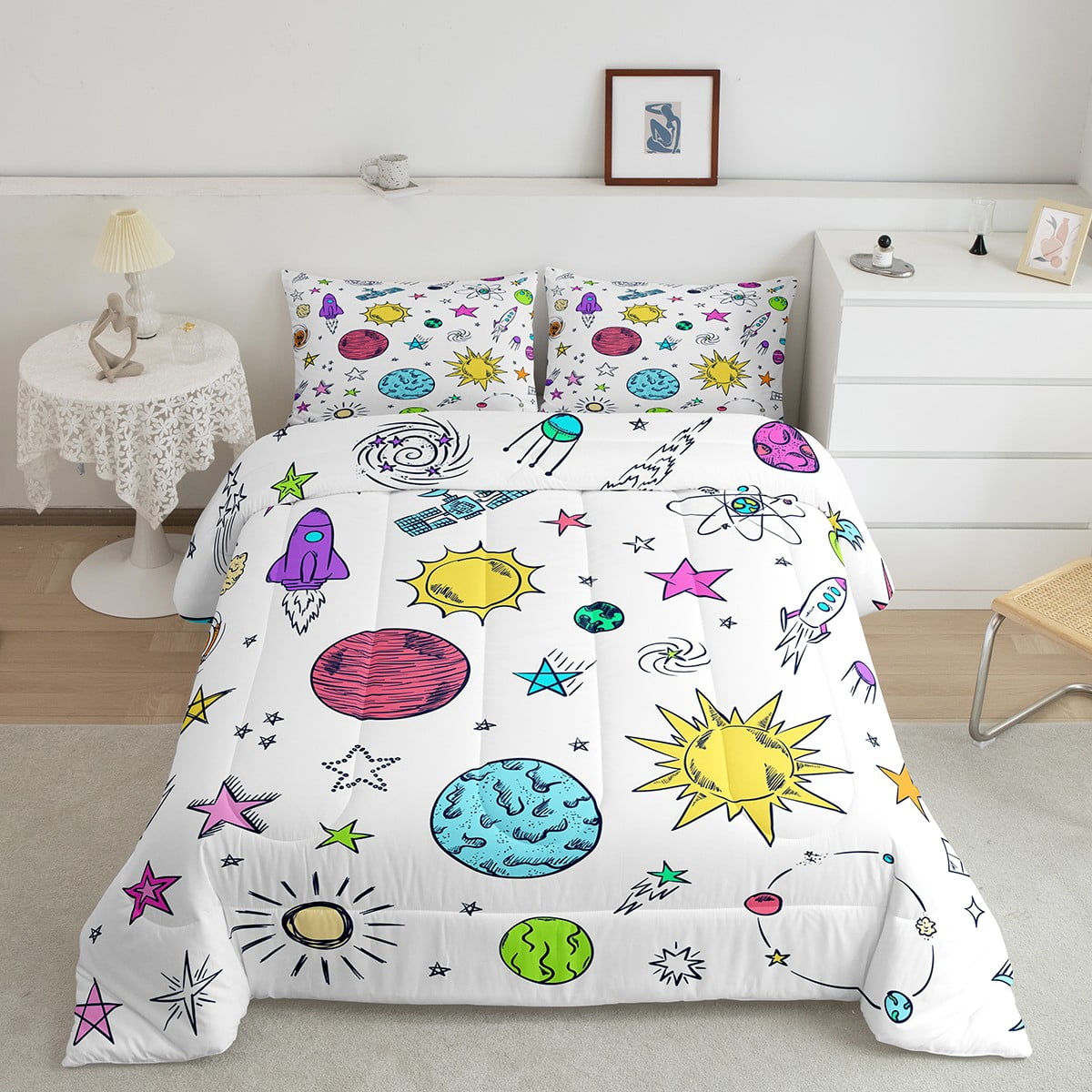 Kids Queen Bedding Comforter Sets Space Rocket Comforter Set Universe ...