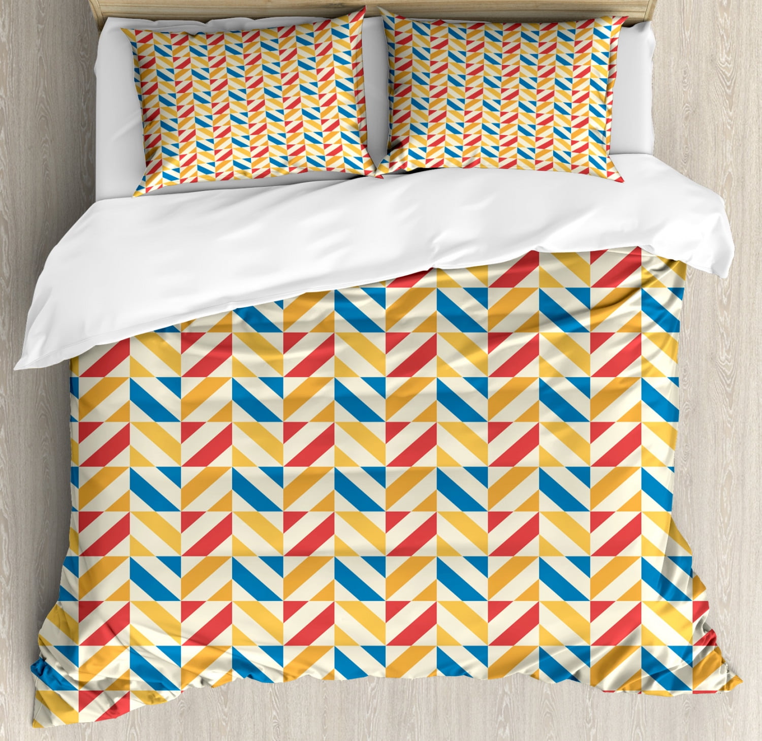 Retro Duvet Cover Set, Checkered Pattern with Shabby Colored Diagonally ...