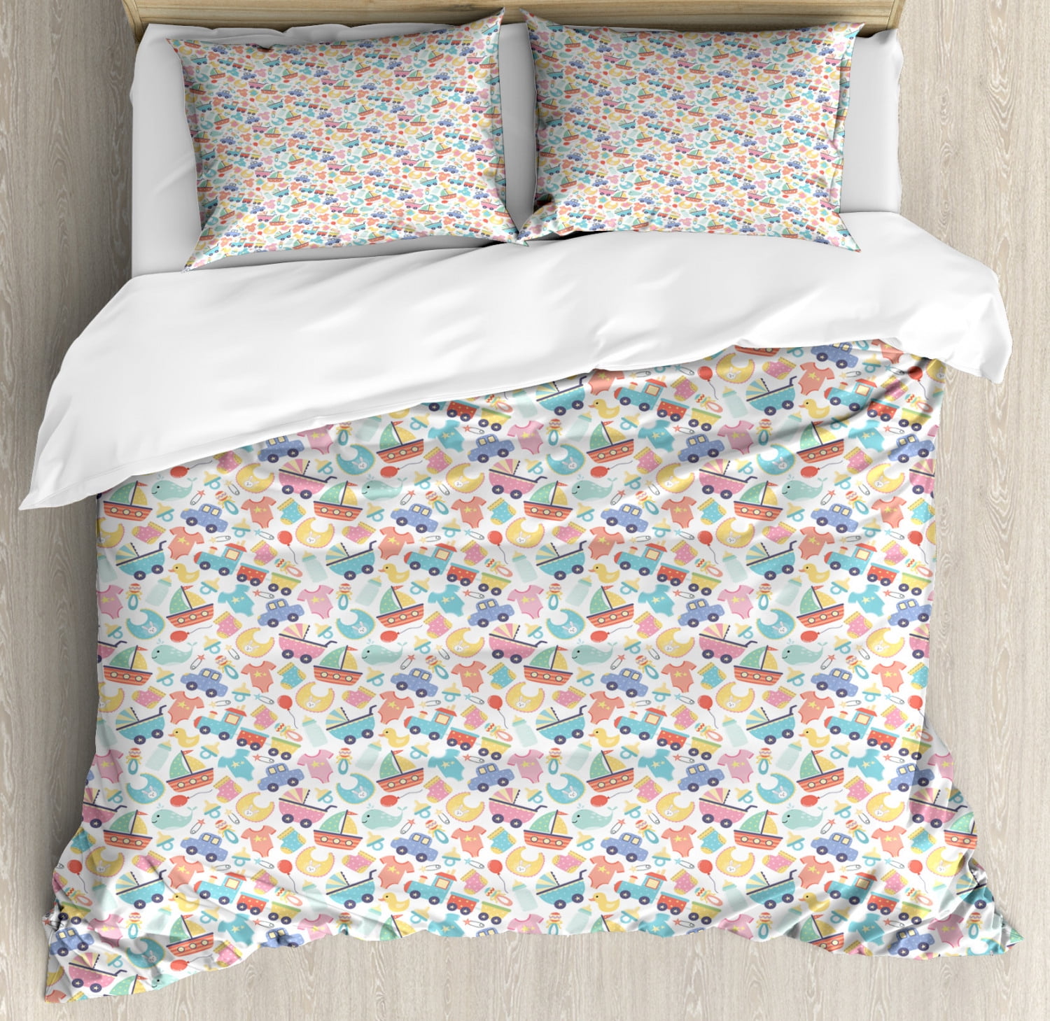 Kids Queen Size Duvet Cover Set, Colorful Cartoon Pattern with Baby ...