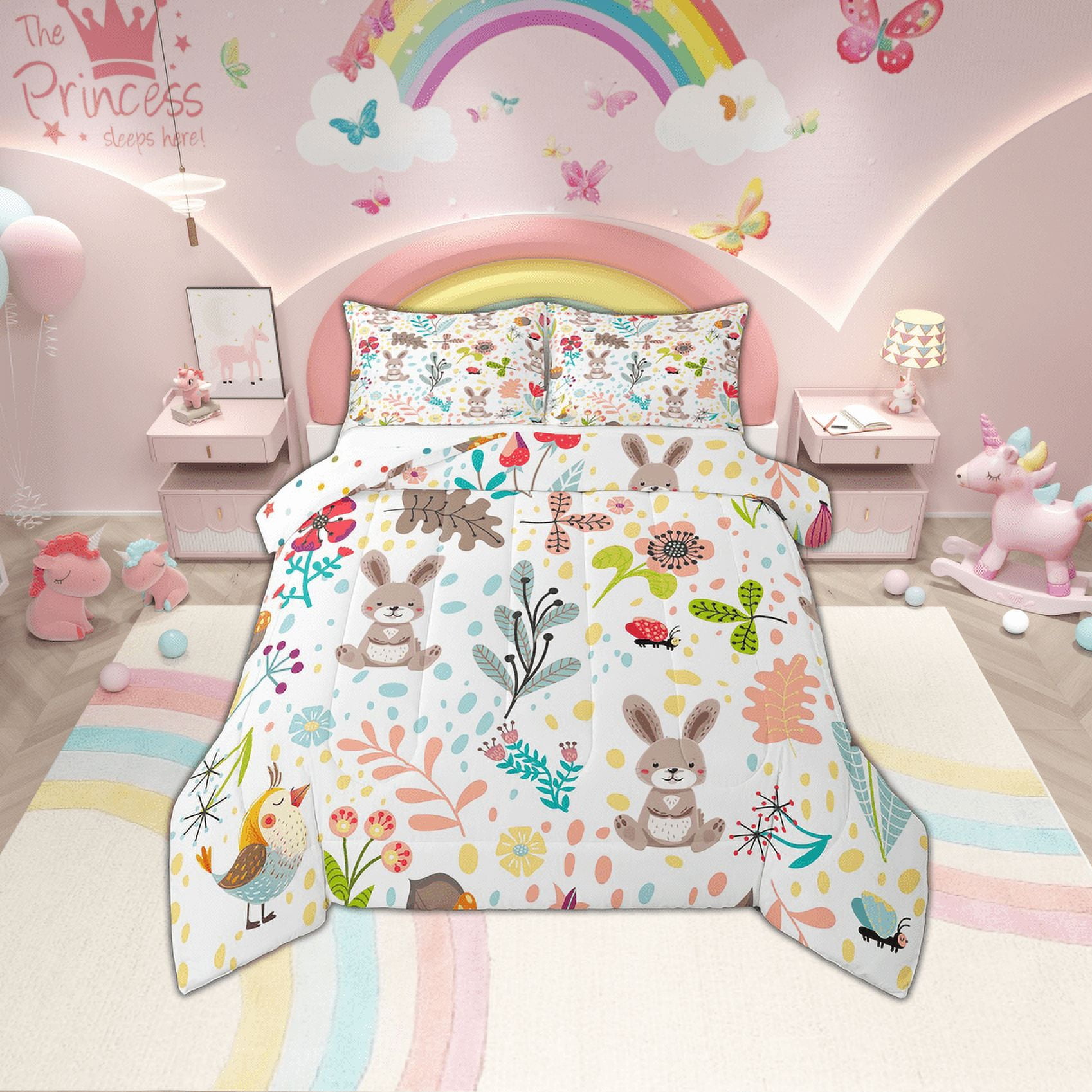 Rabbit Bed Comforter Set Twin,Cute Rabbit Bedding Set ,Cartoon Rustic ...