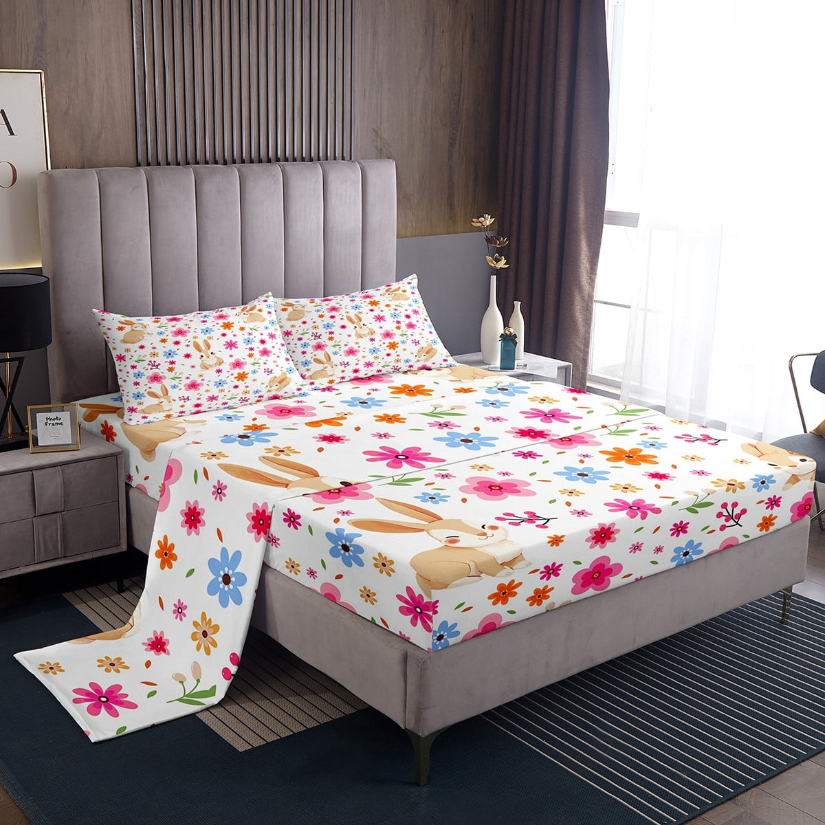 Rabbit King Size Sheet Sets Pink Flower Floral Sheets, Colorful ...