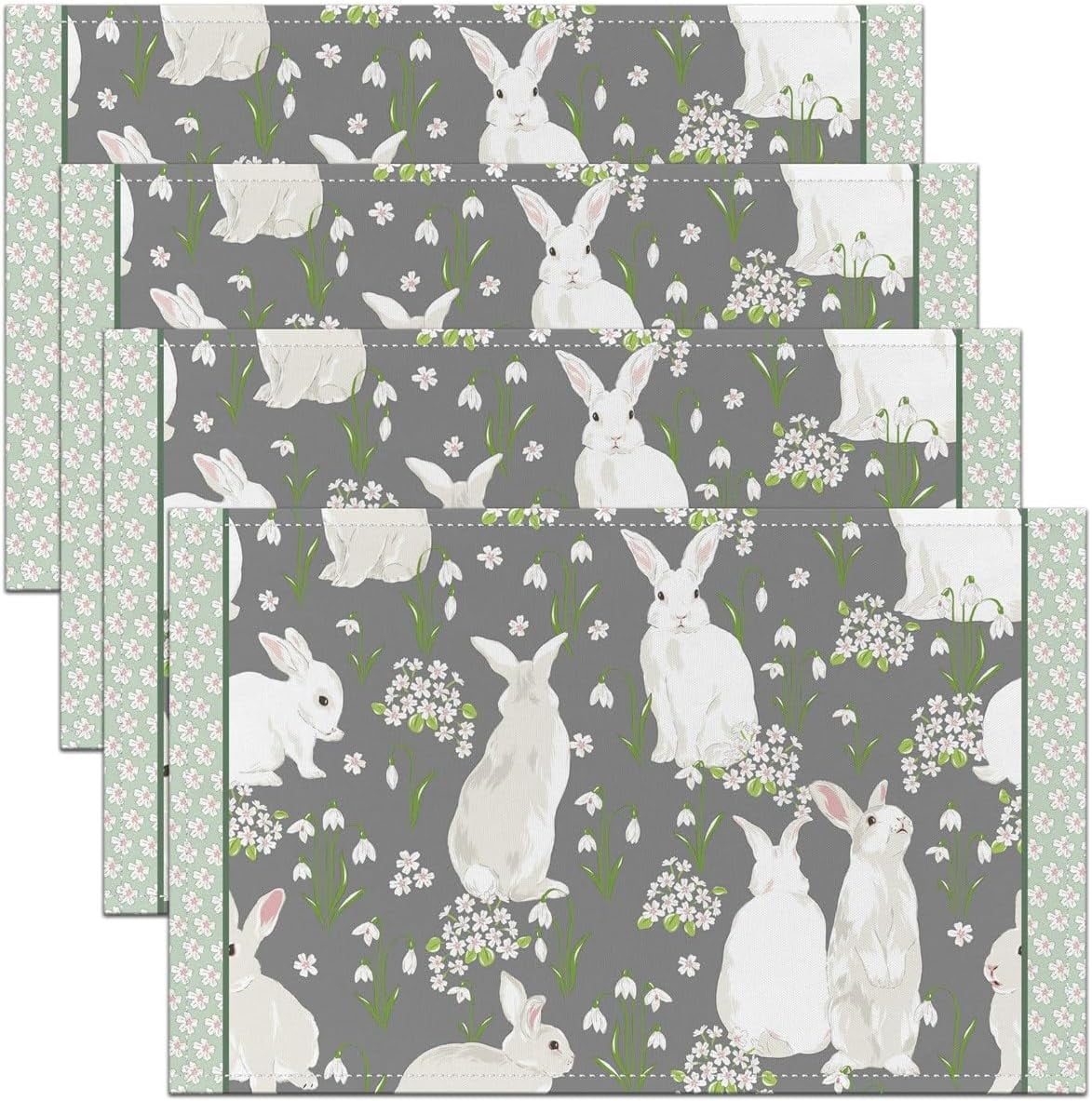 Kids Rabbit Placemats Set of 4 12"x18", Bunny Placemats for Dining ...