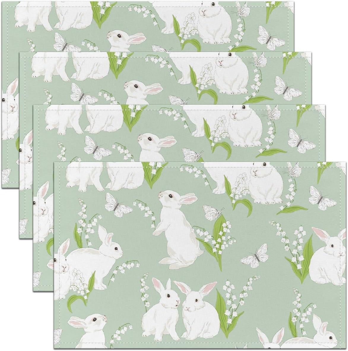 Kids Rabbit Placemats Set of 4 12"x18", Bunny Placemats for Dining ...