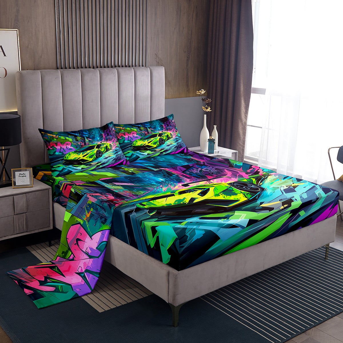 Race Car Twin Bed Sheets Blue Green Racing Car Bedding Set Room Decor ...