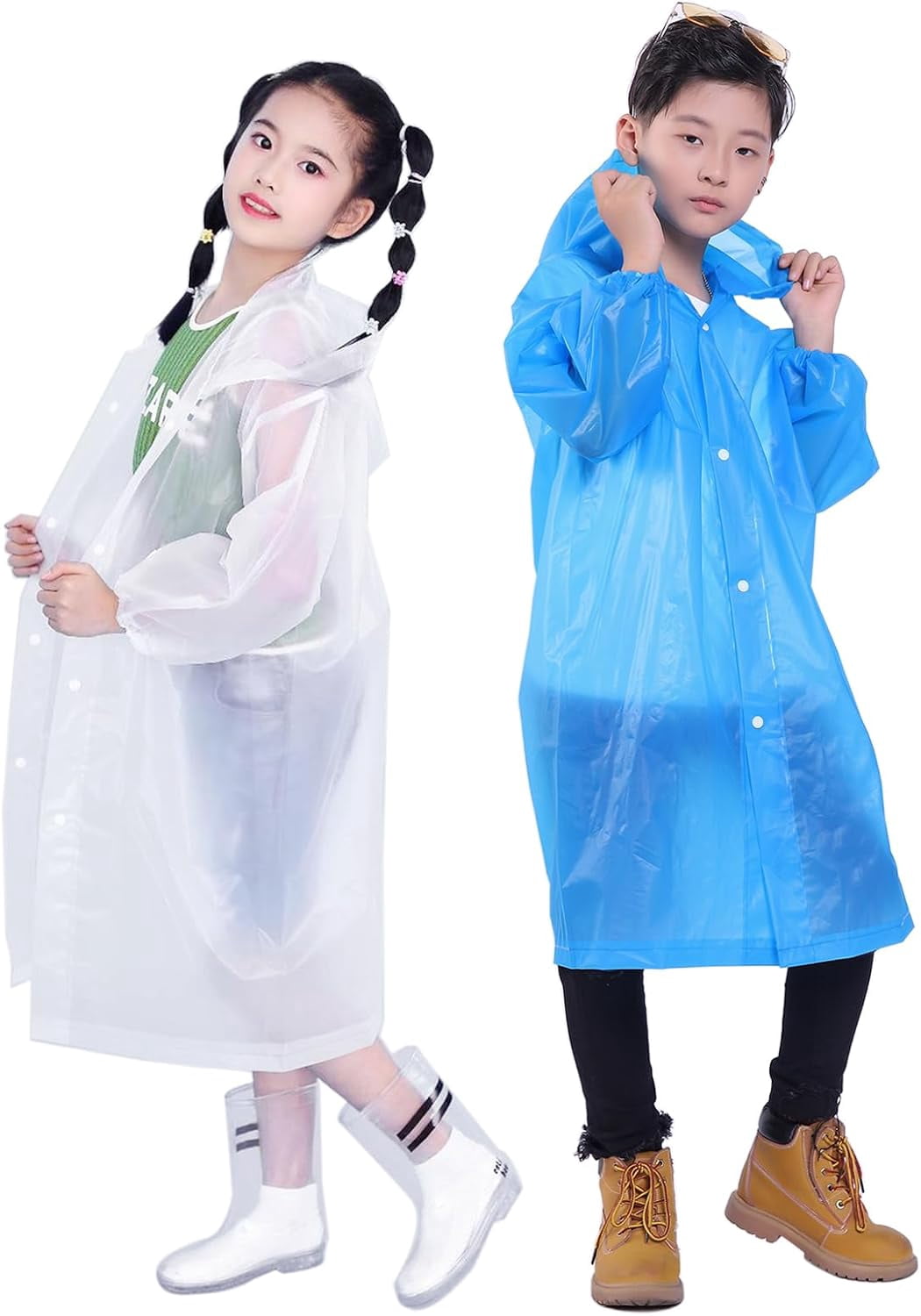 Kids Rain Jacket, 2 Pack Rain Ponchos for Kids - Reusable Raincoats for ...