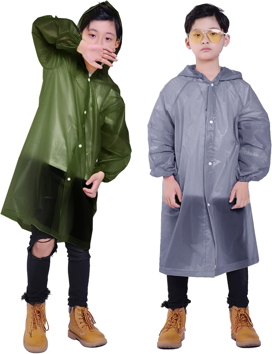 Kids Rain Jacket, 2 Pack Rain Ponchos for Kids - Reusable Raincoats for ...