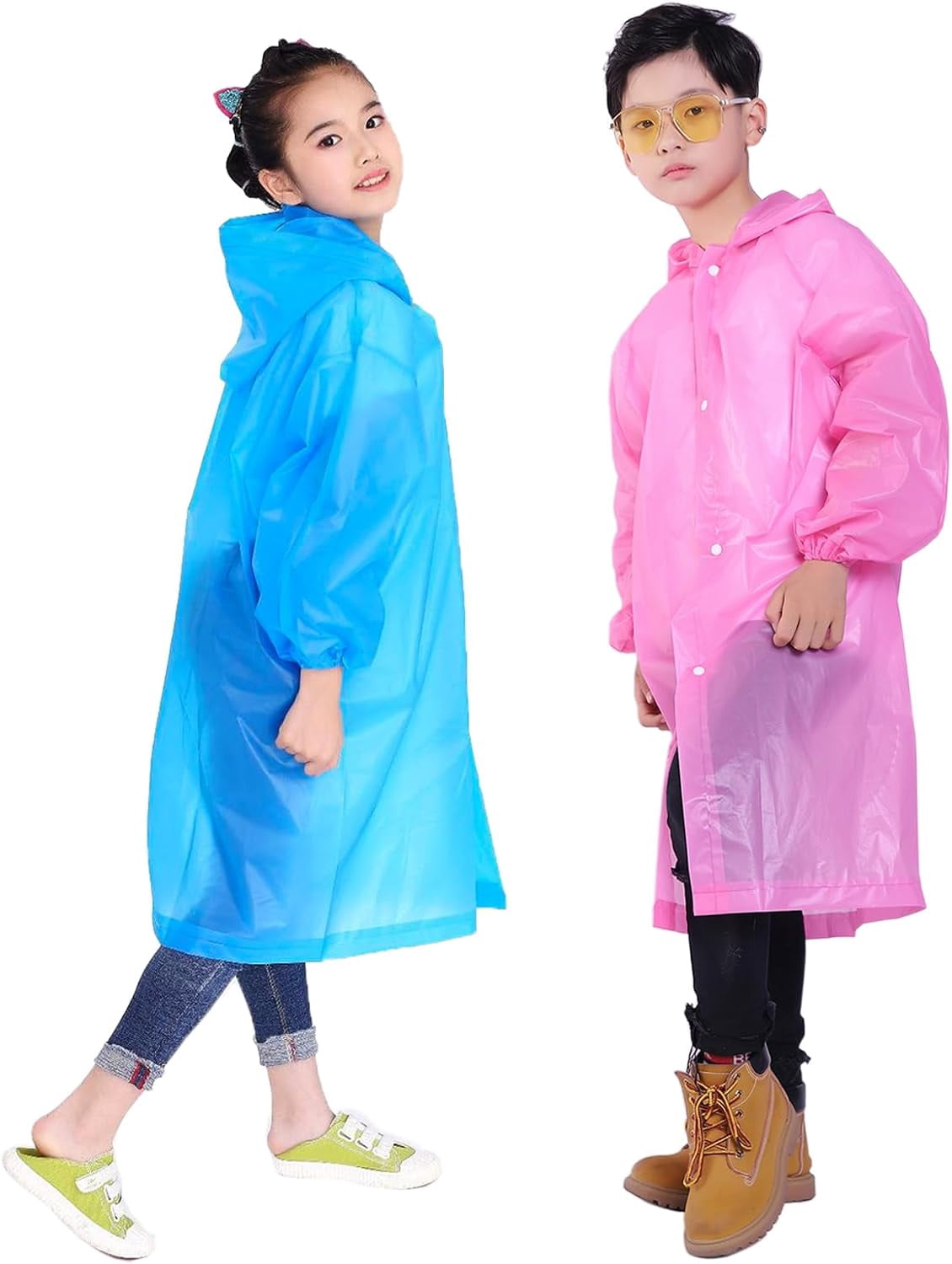Kids Rain Jacket, 2 Pack Rain Ponchos for Kids - Reusable Raincoats for ...