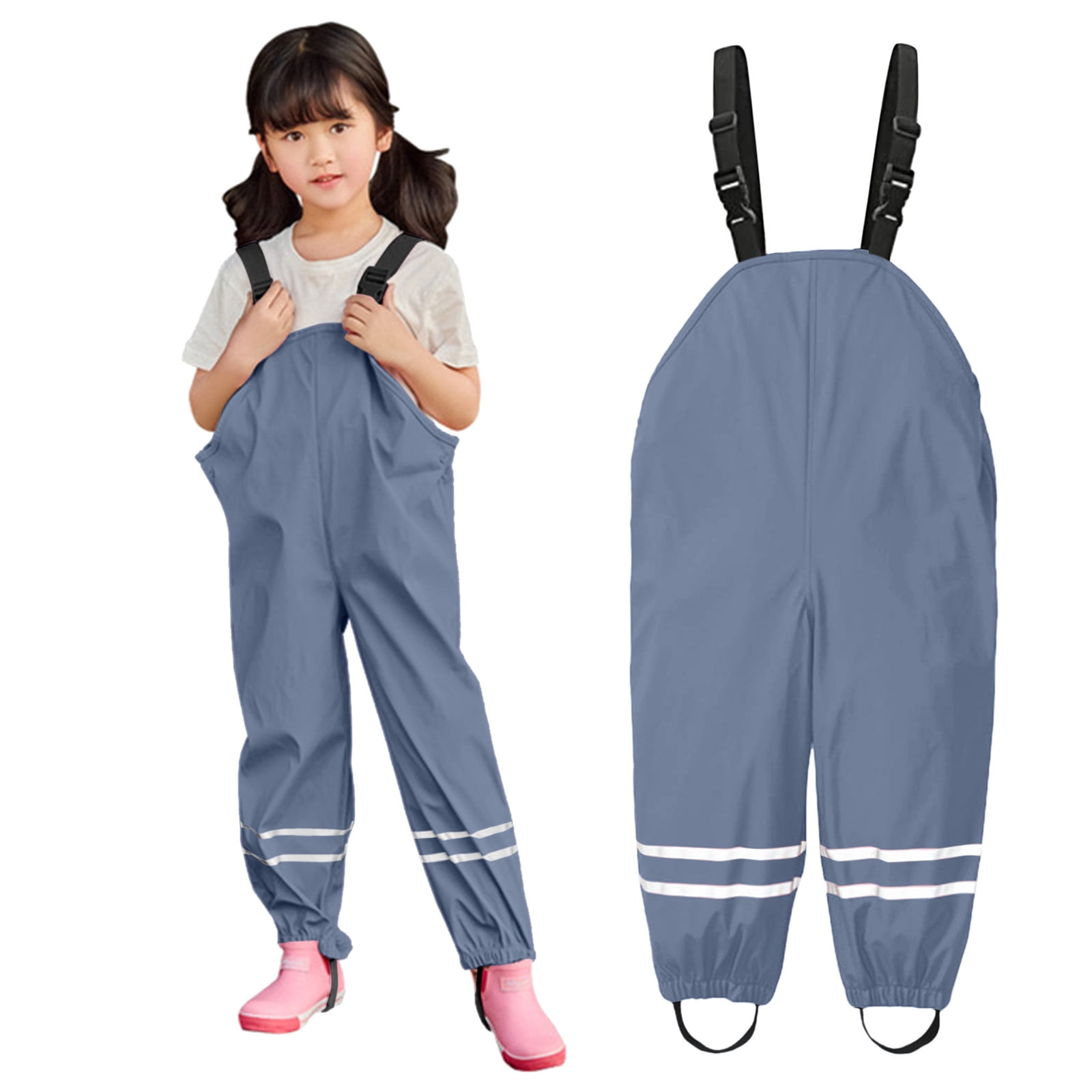 Kids Rain Pants Mud Proof Rain Suspender Trousers Girls Bib Overalls ...