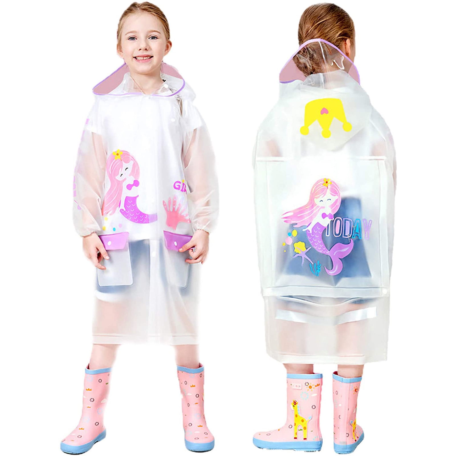Kids Rain Ponchos Girls Boys Raincoat Kids Boys Girls Hooded Rain Ponchos Windbreaker Raincoat ...