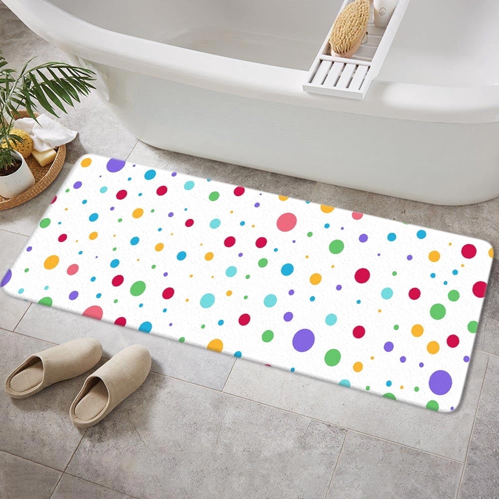 Kids Rainbow Bath Mat for Bathroom, Colorful Geometric Cute Polka Dot ...