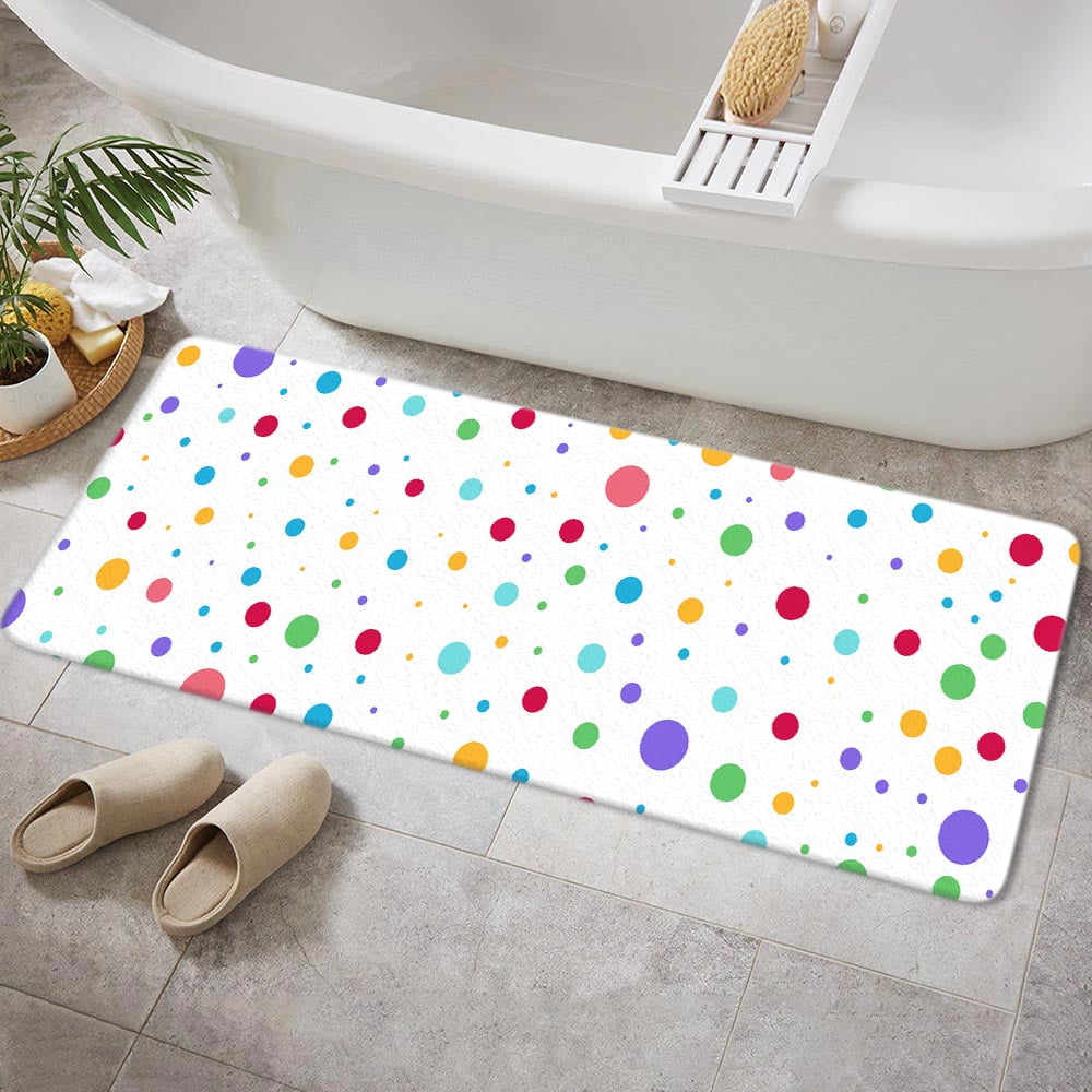 Kids Rainbow Bath Mat for Bathroom, Colorful Geometric Cute Polka Dot ...