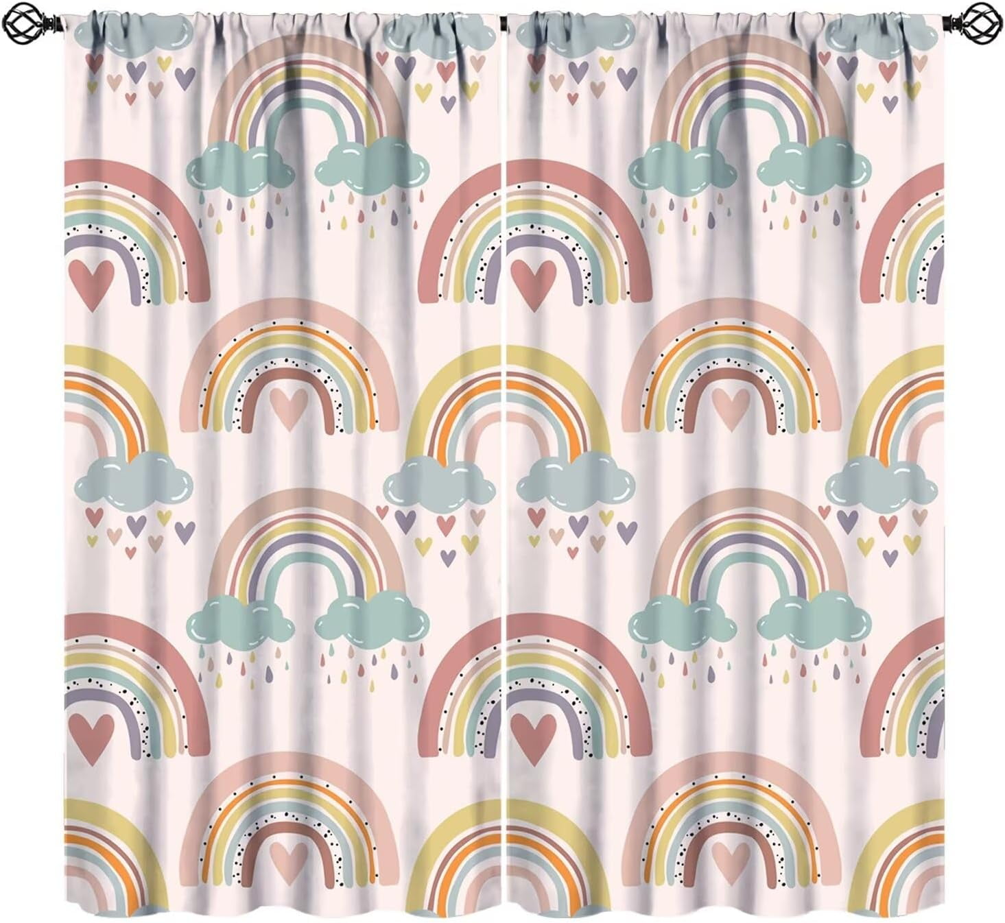 Kids Rainbow Blackout Curtains Boho Colorful Rainbow Cloud Cartoon Art ...