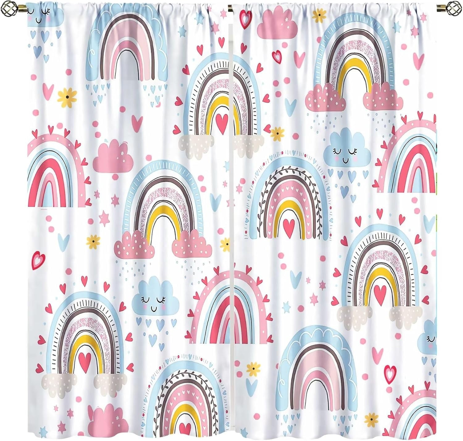 Kids Rainbow Curtains Boho Cartoon Colorful Stars for Girls Bedroom ...