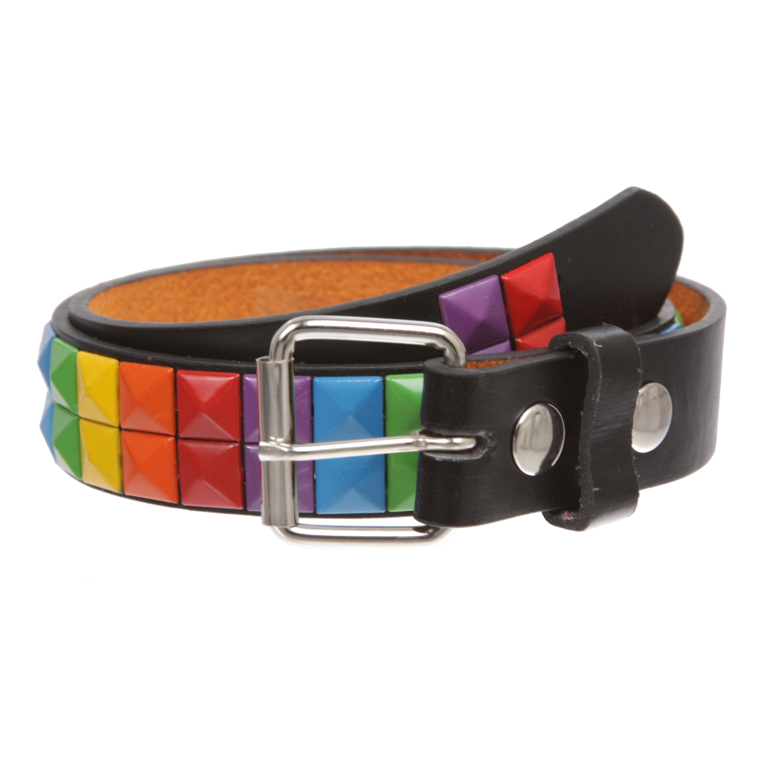 Kids' Rainbow Studded Leather Belt – Snap-On for Custom Buckles ...