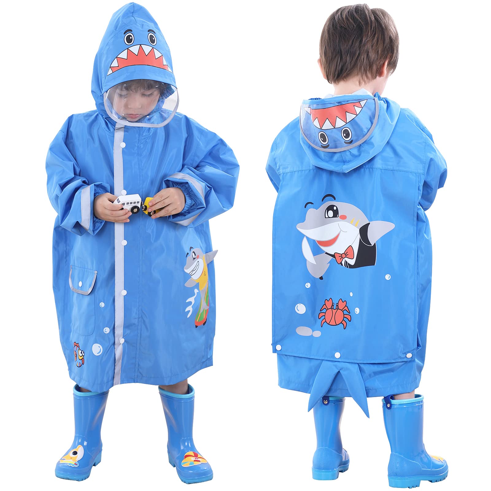 MINKUROW Kids Raincoat for Girls Boys Rain Jacket 3D Cartoon Rain ...