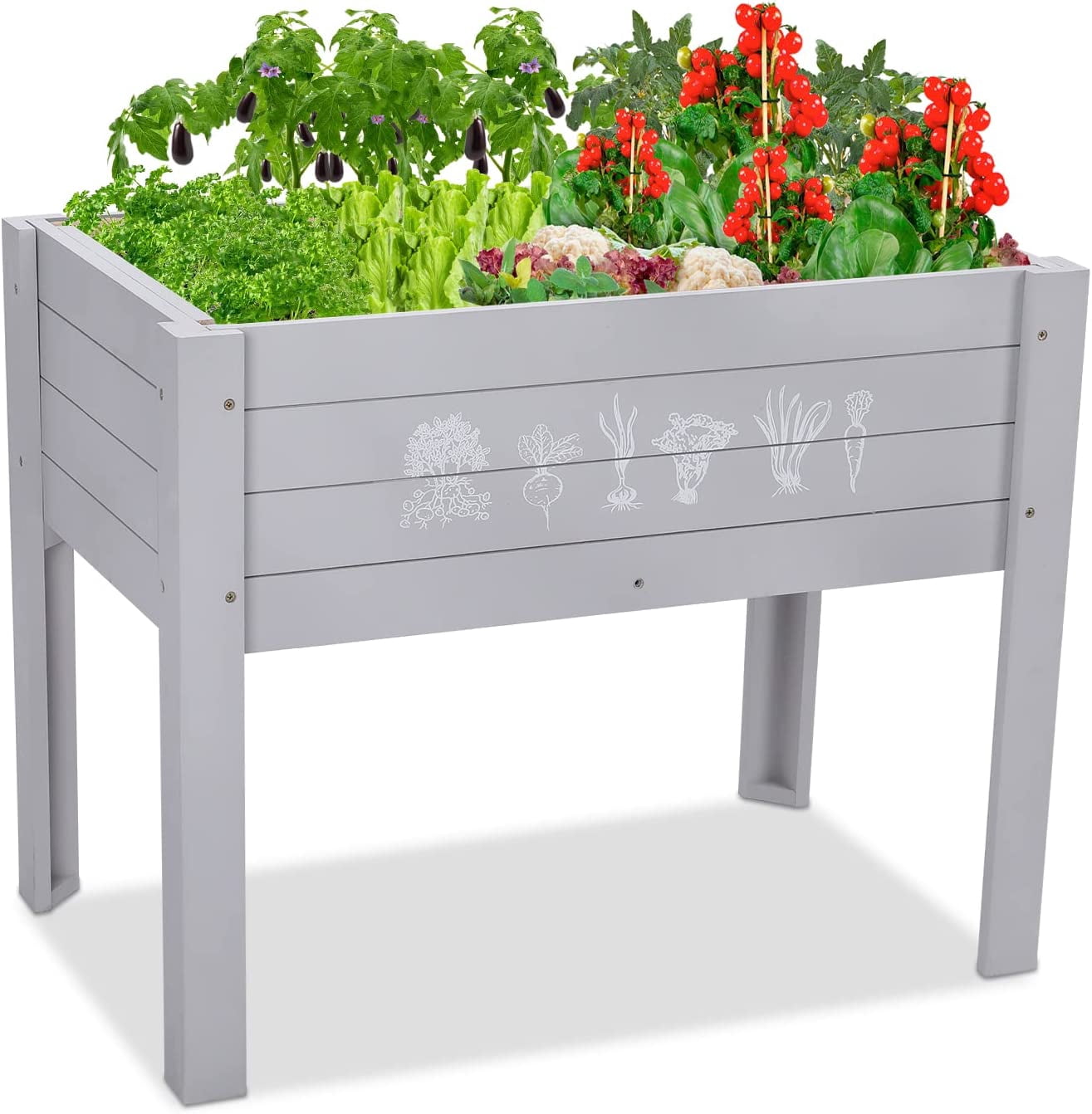 Raised Garden Bed 30 x 24 x 18 Inch Wooden Elevated Raised Garden Bed ...