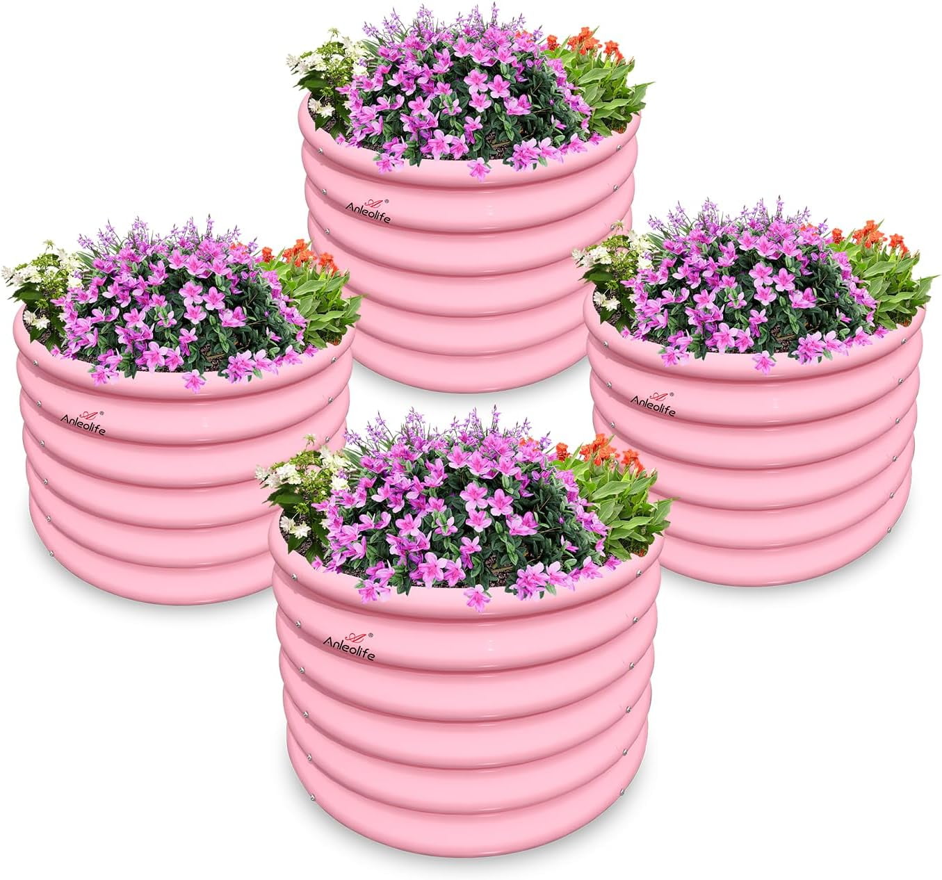 Kids Raised Garden Beds Outdoor (4-Pack)-24x24x18in Round Galvanized ...