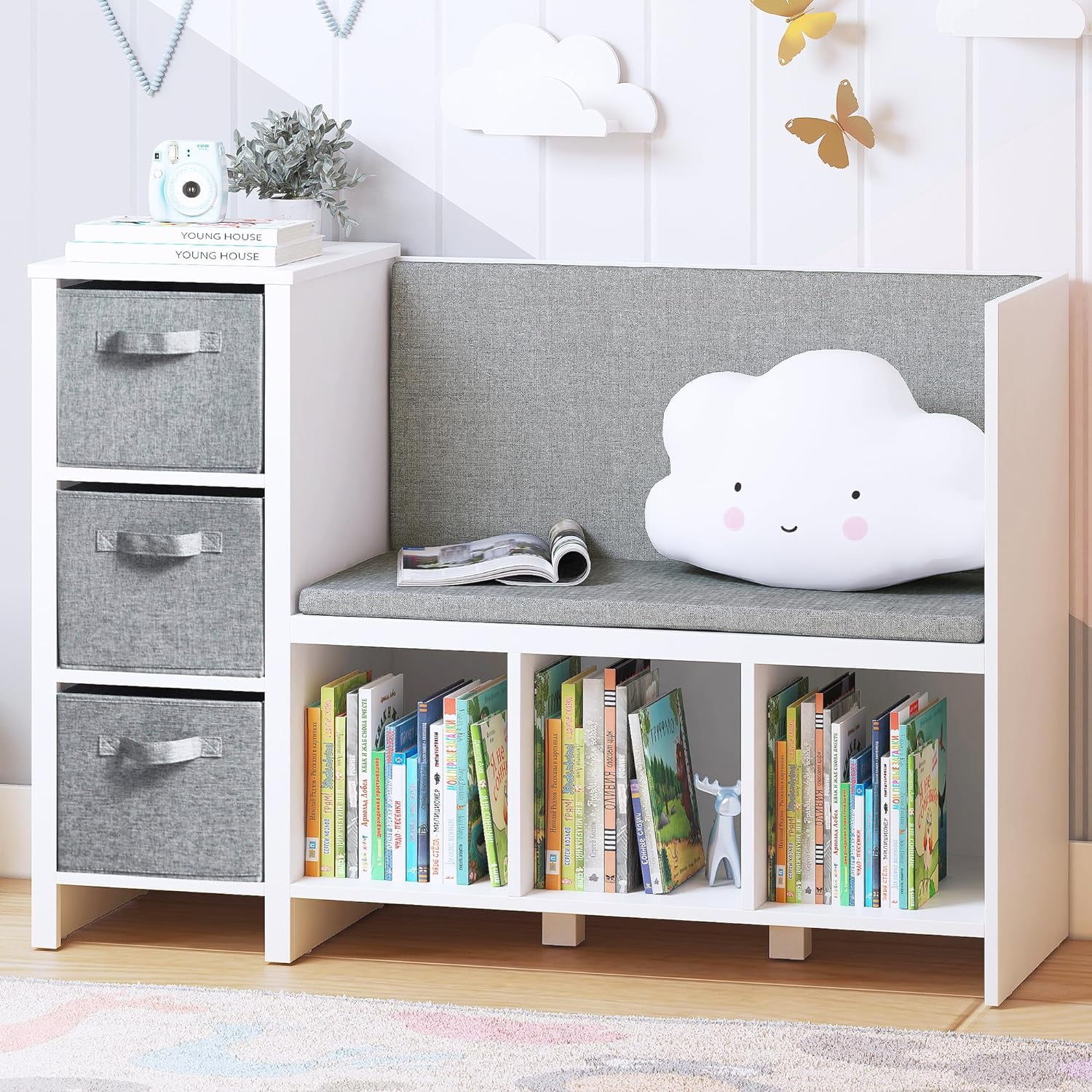 Kids Reading Nook Bench with Bookshelf, Kids Bookcase and Storage ...