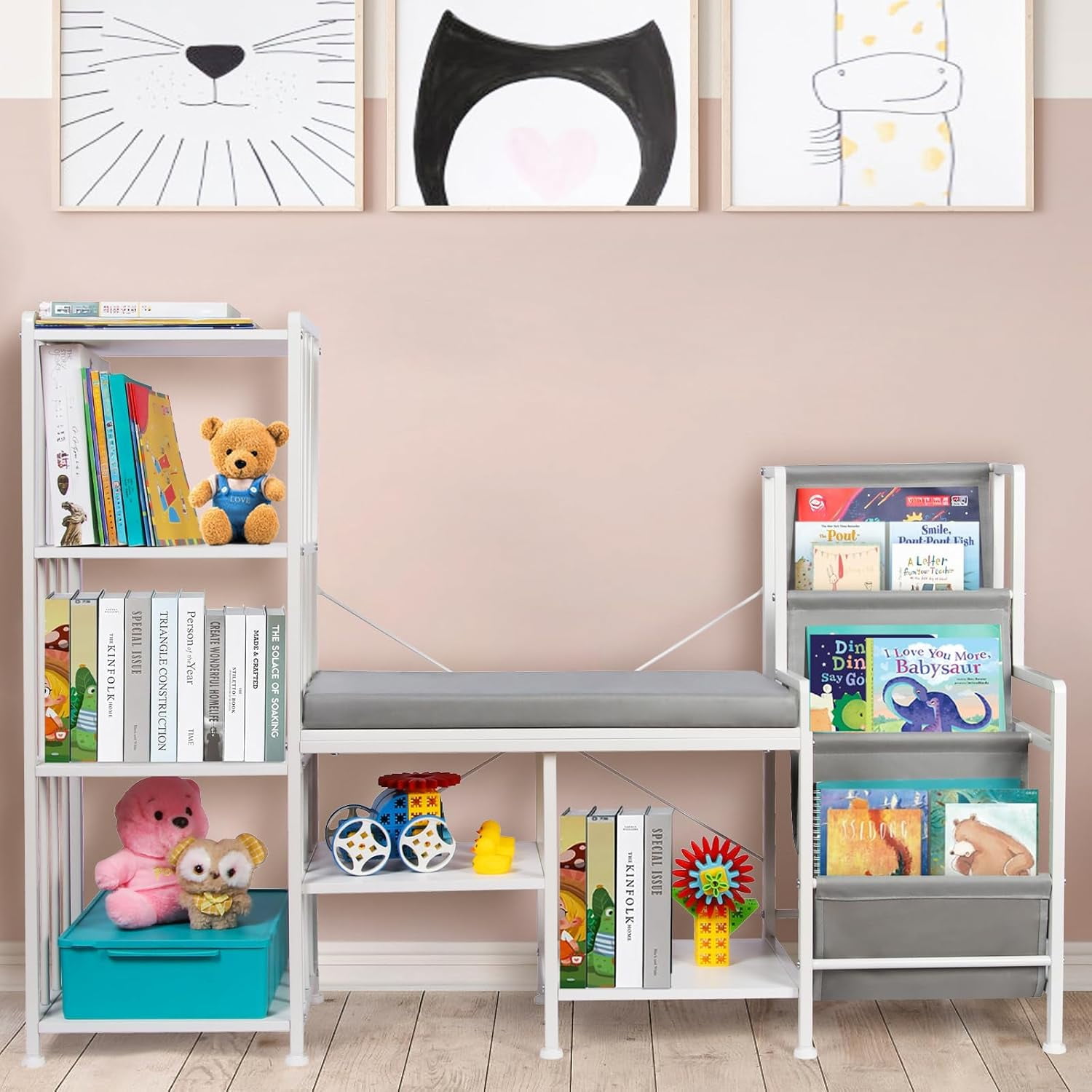 Kids Reading Nook with Storage, Nursery Book Shelves and Kids Bookcase ...