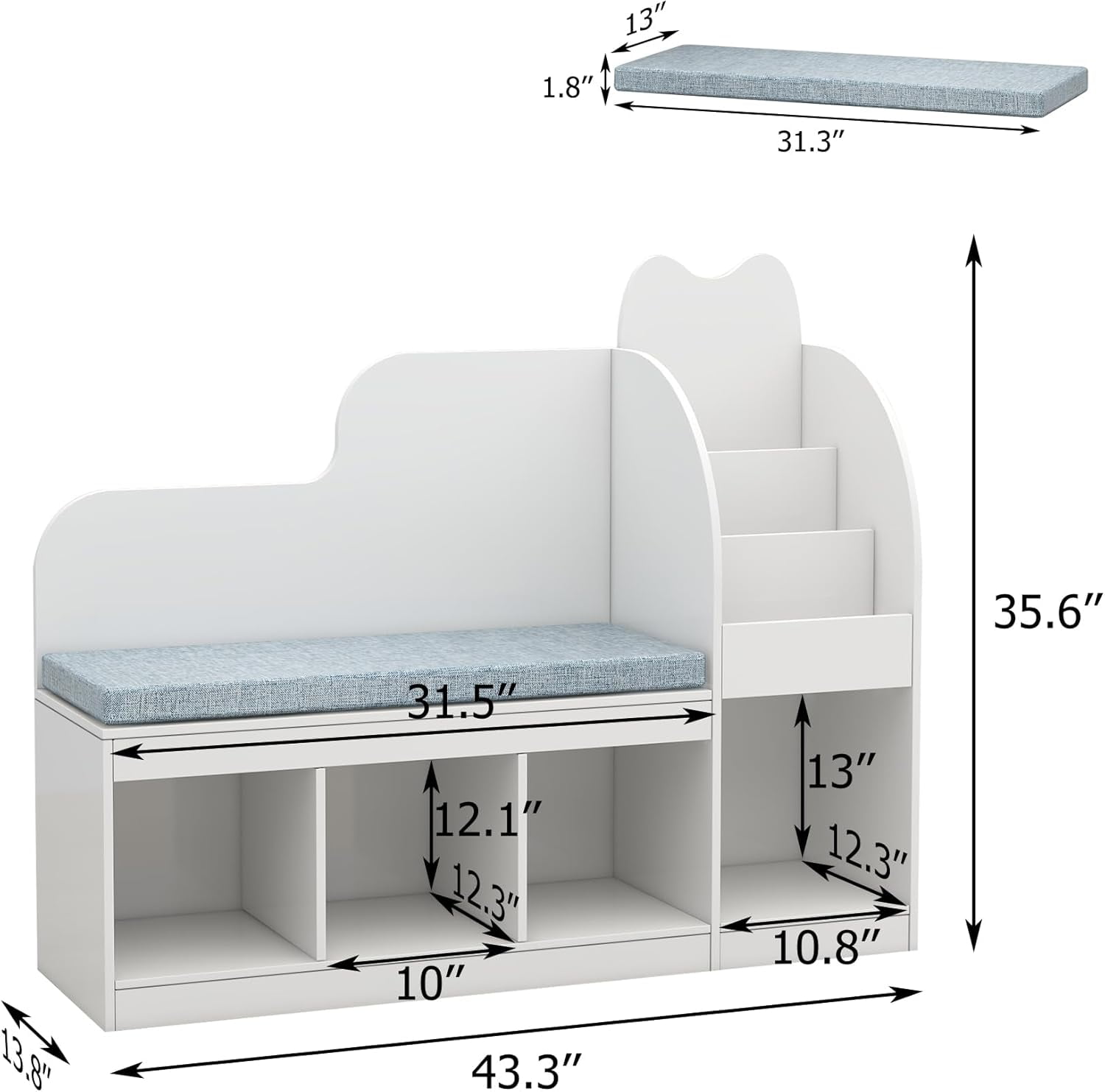 Kids Reading Nook with 4 Storage Cubes and Cushion, White Corner ...