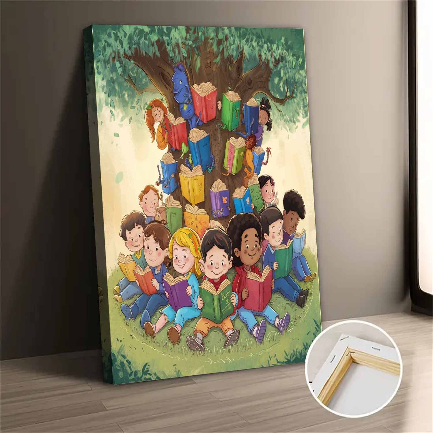 Kids Reading Under A Tree Canvas Wall Art - Walmart.com