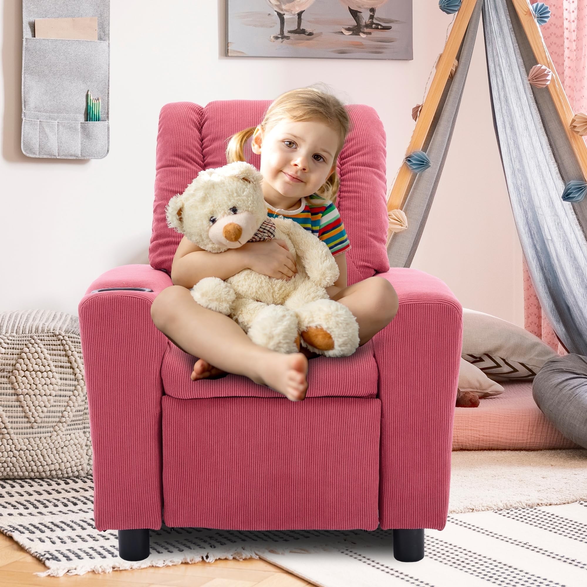 Children Recliner Chair with Cup Holder, Toddler Recliner with Side ...