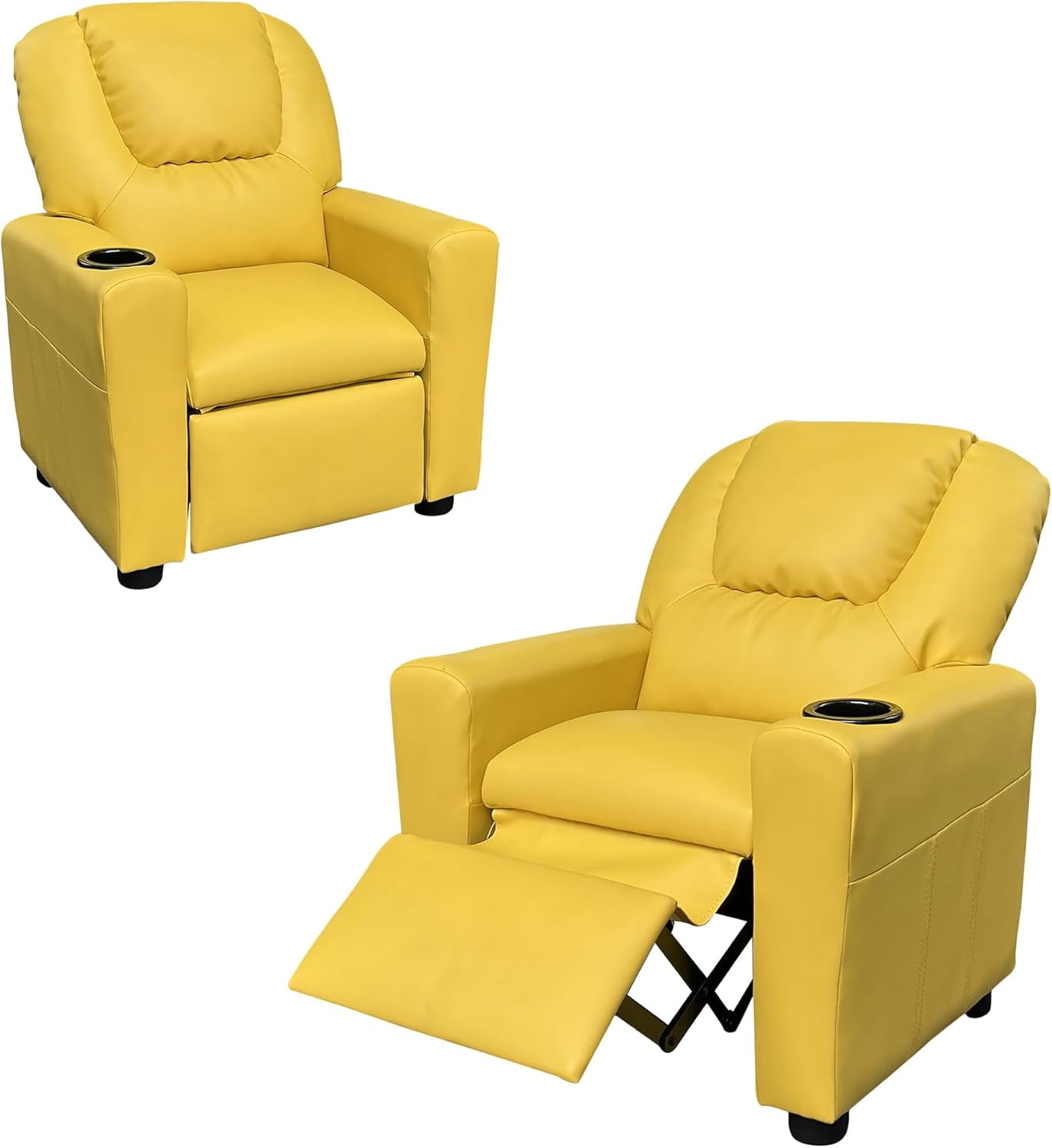 Kids Recliner PU Leather Lounge Chair, with Footrest and Cup Holders ...