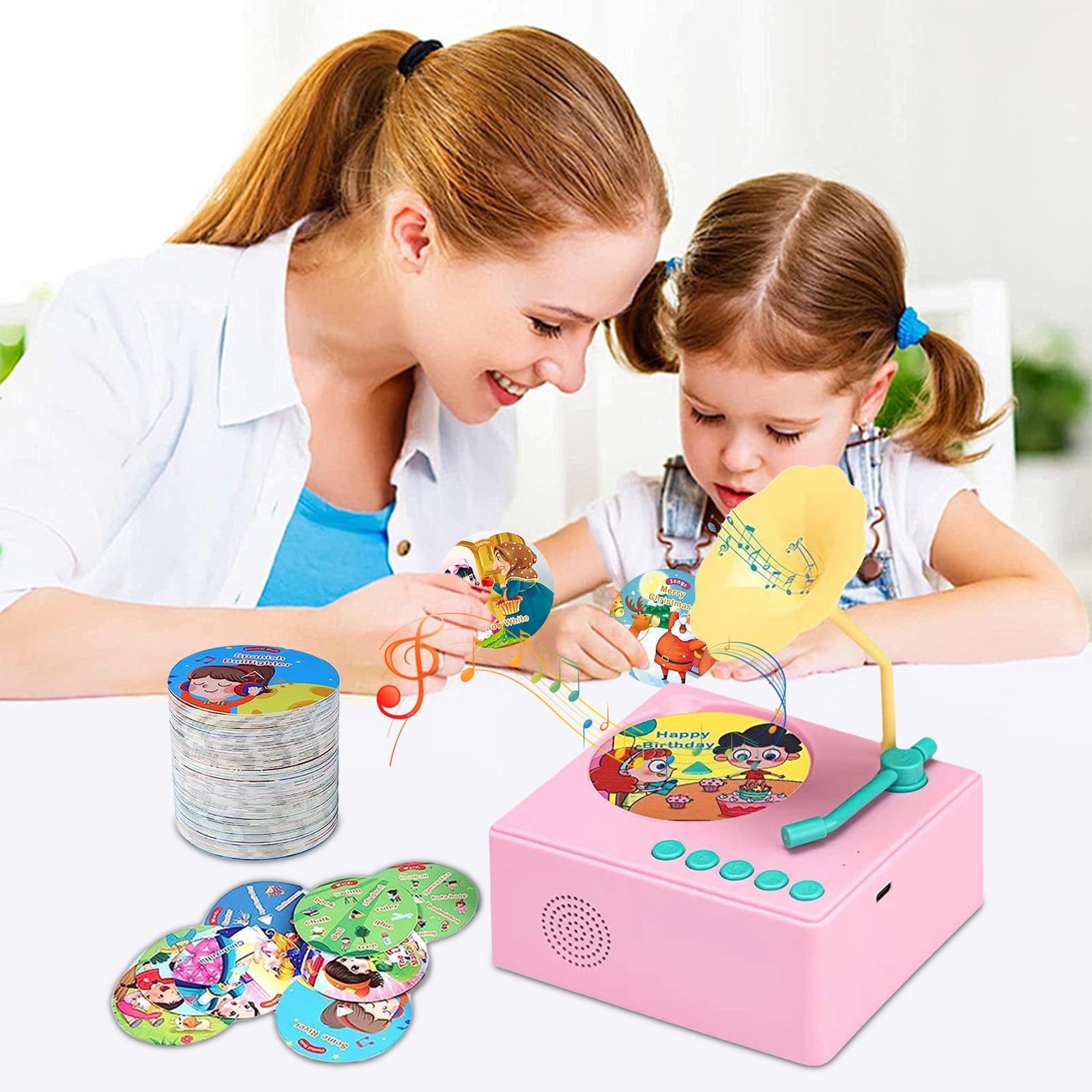 Kids Record Player with 96 Cards, Children's Phonograph Story Music ...
