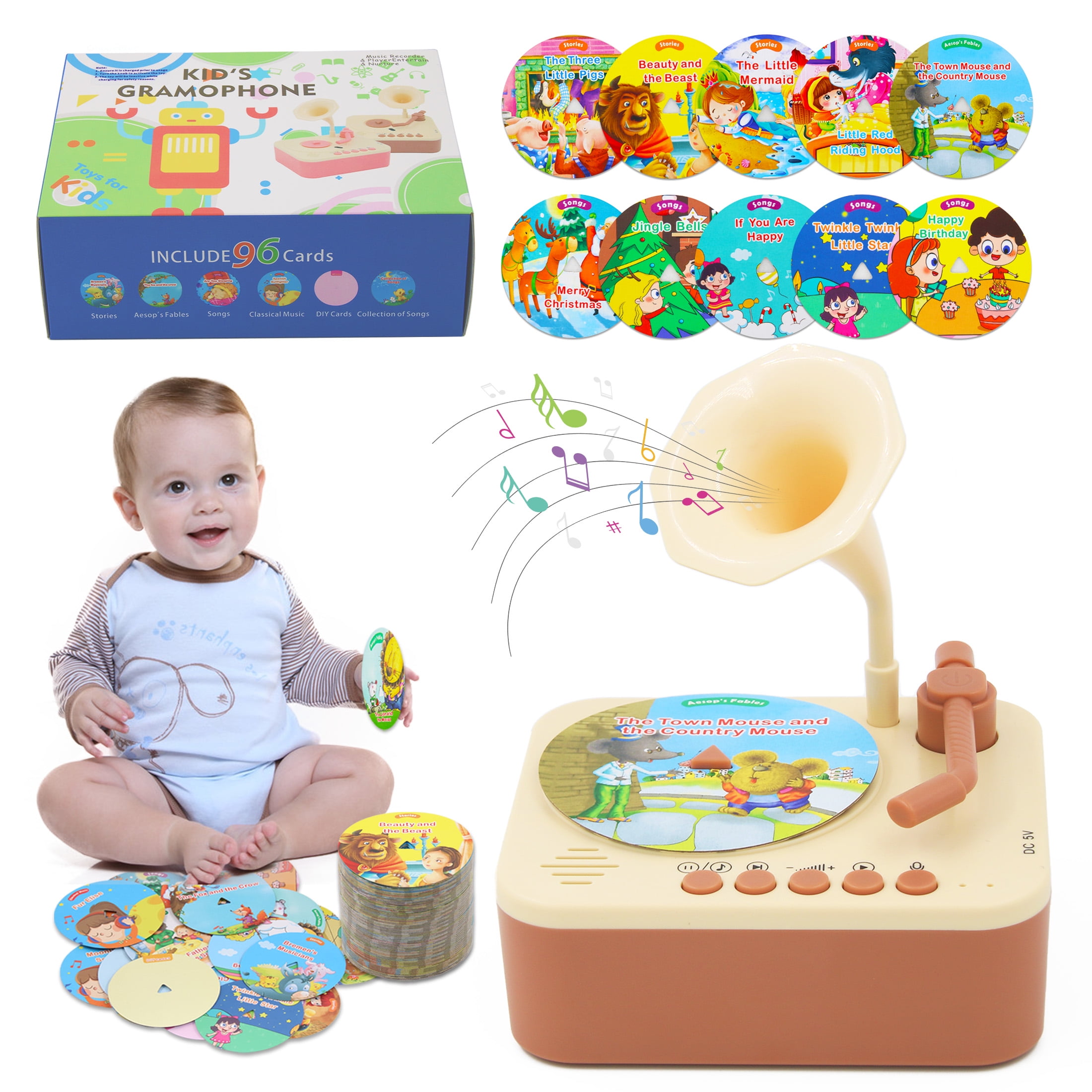 Kids Record Player with 96 Cards, Toddler Music Player, Storytelling ...