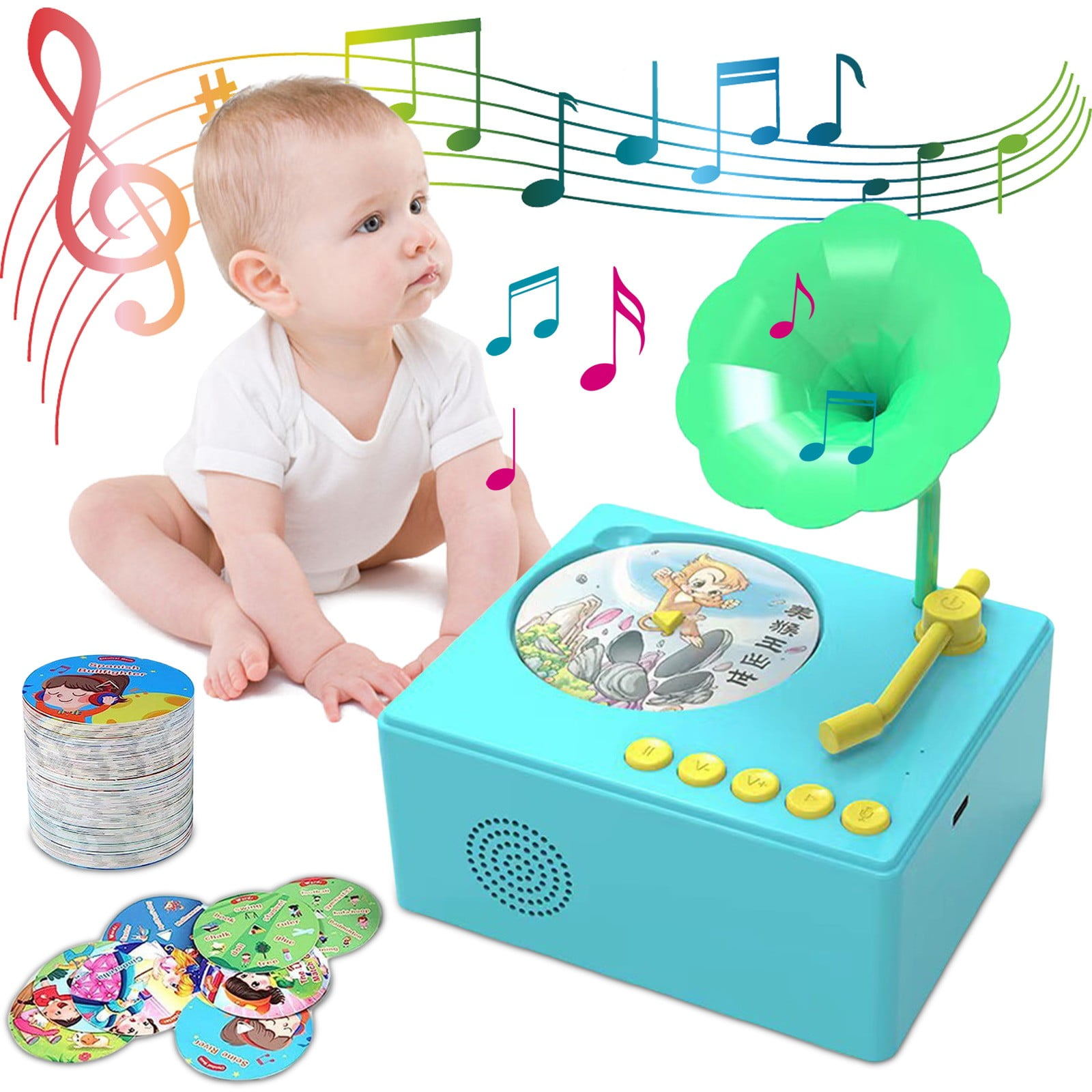 Kids Record Player, Kids Gramophone with 96 Cards, Children's ...